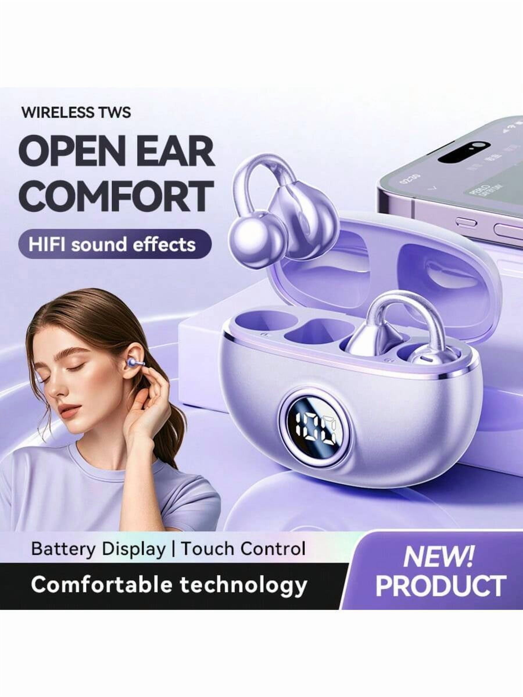 Ksluxirt Ear Clip Wireless Earbuds - Open Headphones with 38H Playback ...