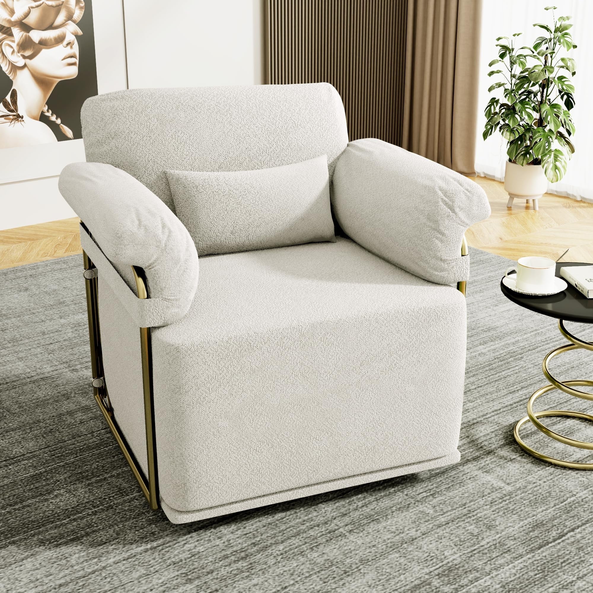 Kslysuty 360 Degree Swivel Accent Sofa Chair, Lounge Wide Upholstered ...