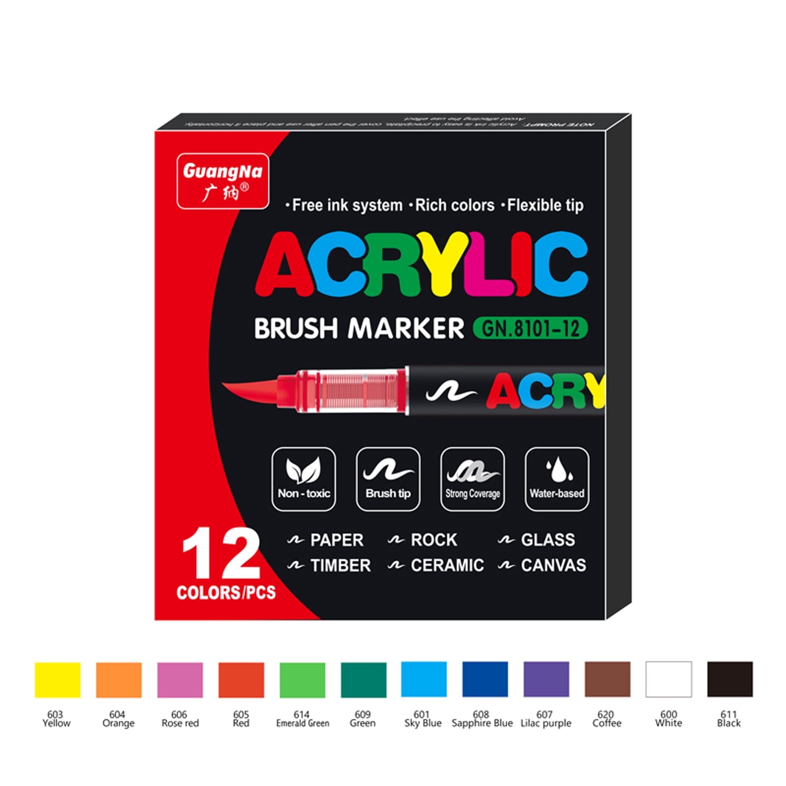 KsopiaVobs Acrylic Paint Pens, Soft Brush Tip Acrylic Paint Markers, 12 ...