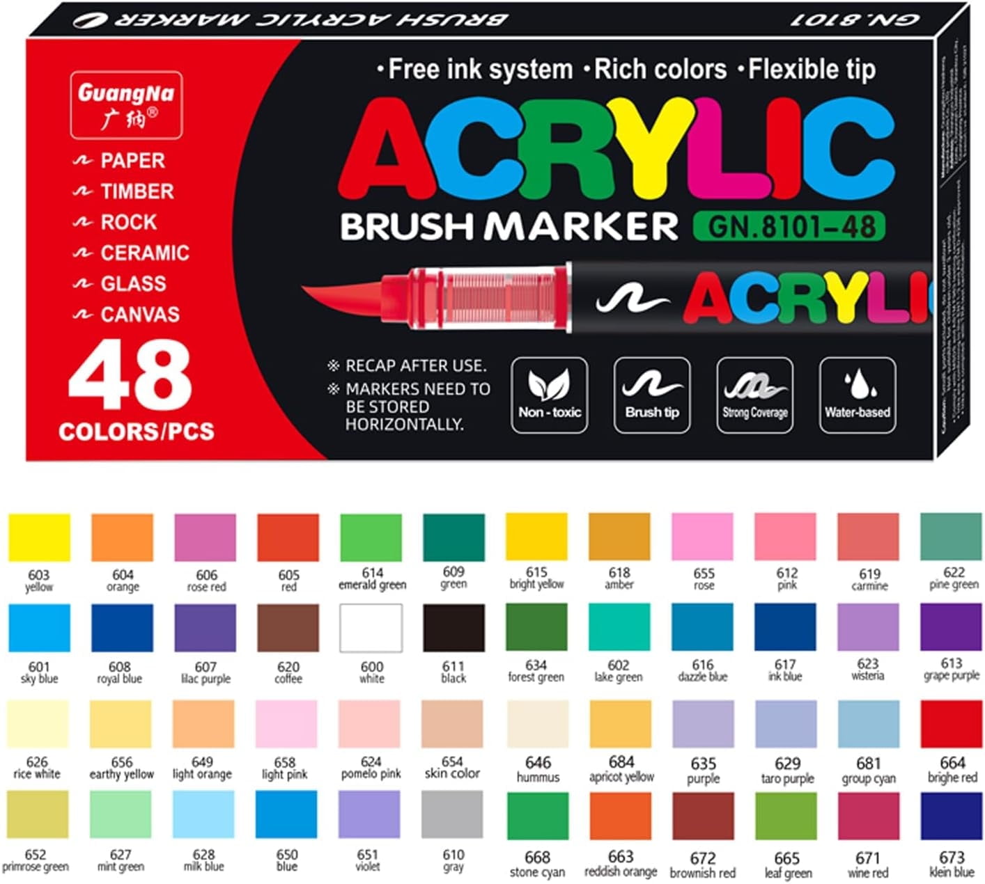 KsopiaVobs Acrylic Paint Pens, Soft Brush Tip Acrylic Paint Markers, 48 ...