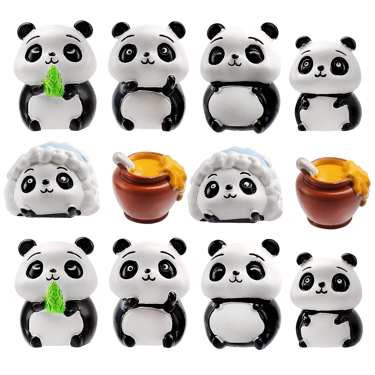 Ksopiavobs 12 Pcs Resin Cute Pandas Miniature Figurines Honey Bucket ...