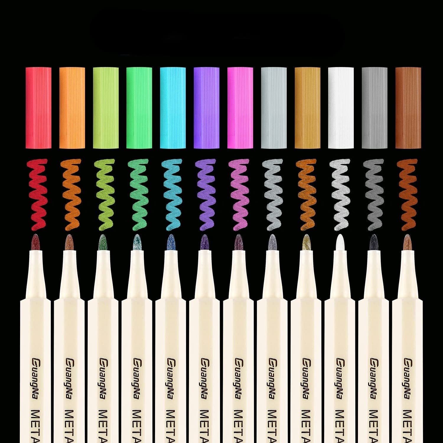 Ksopiavobs Metallic Marker Pens,12 Assorted Colors Fine Tip Metallic ...