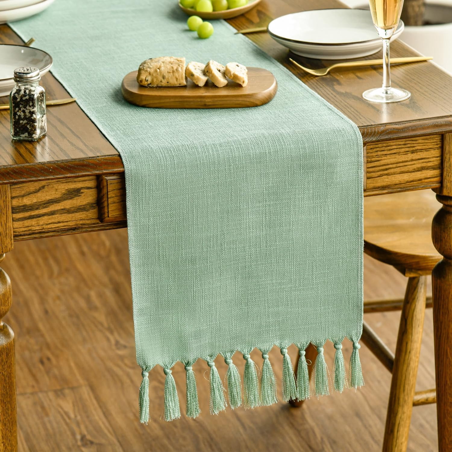 Ksopiavobs Sage Green Spring Tassel Table Runner, Boho Linen Blend ...