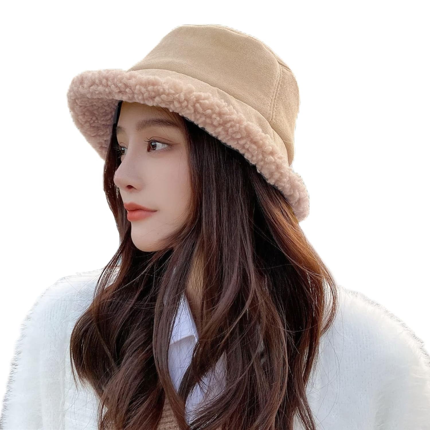 Ksopiavobs Winter Fluffy Bucket Hat for Women Girls Fuzzy Warm Bucket ...