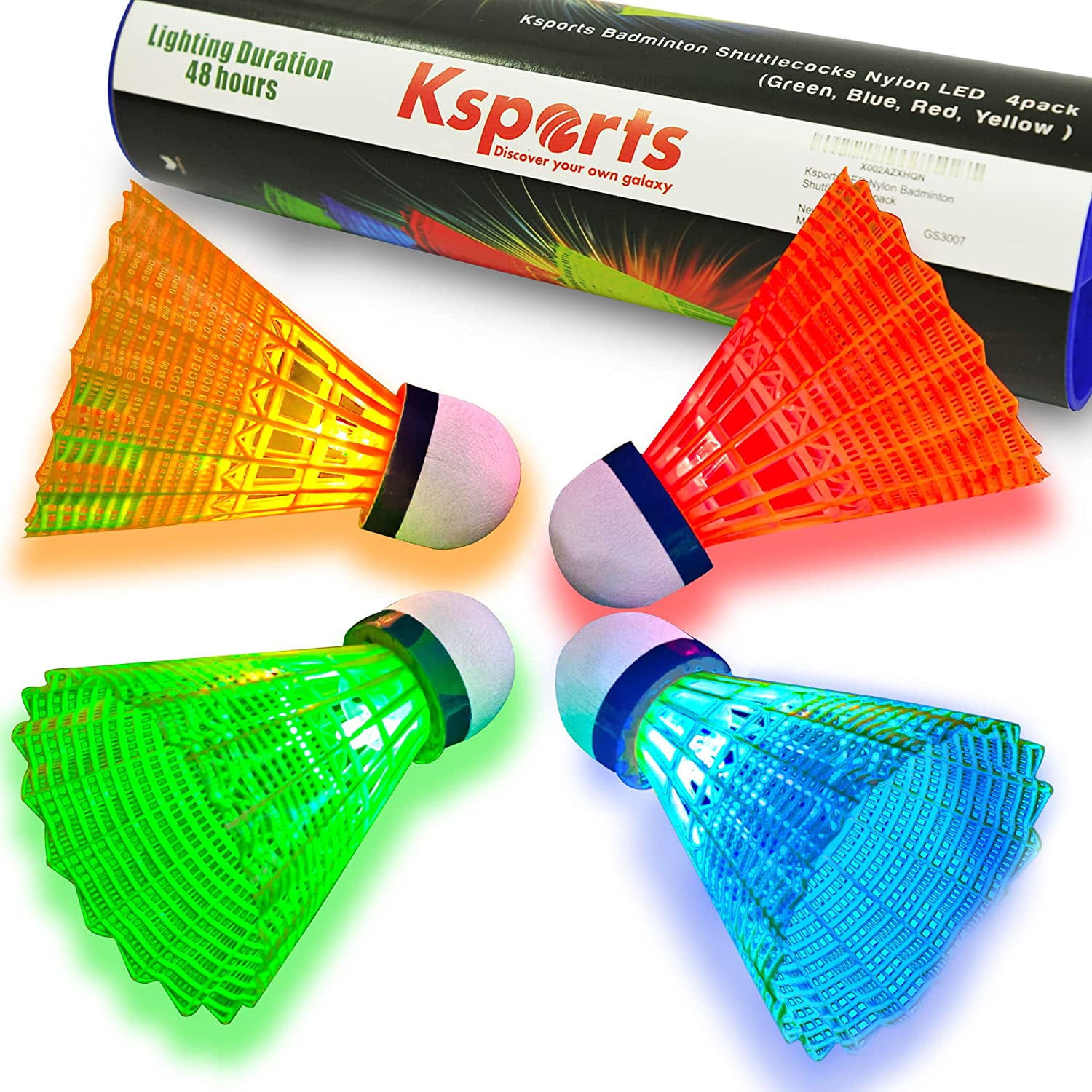Ksports LED Badminton Shuttlecocks Nylon 4 Pack Tube − Glow in The Dark ...