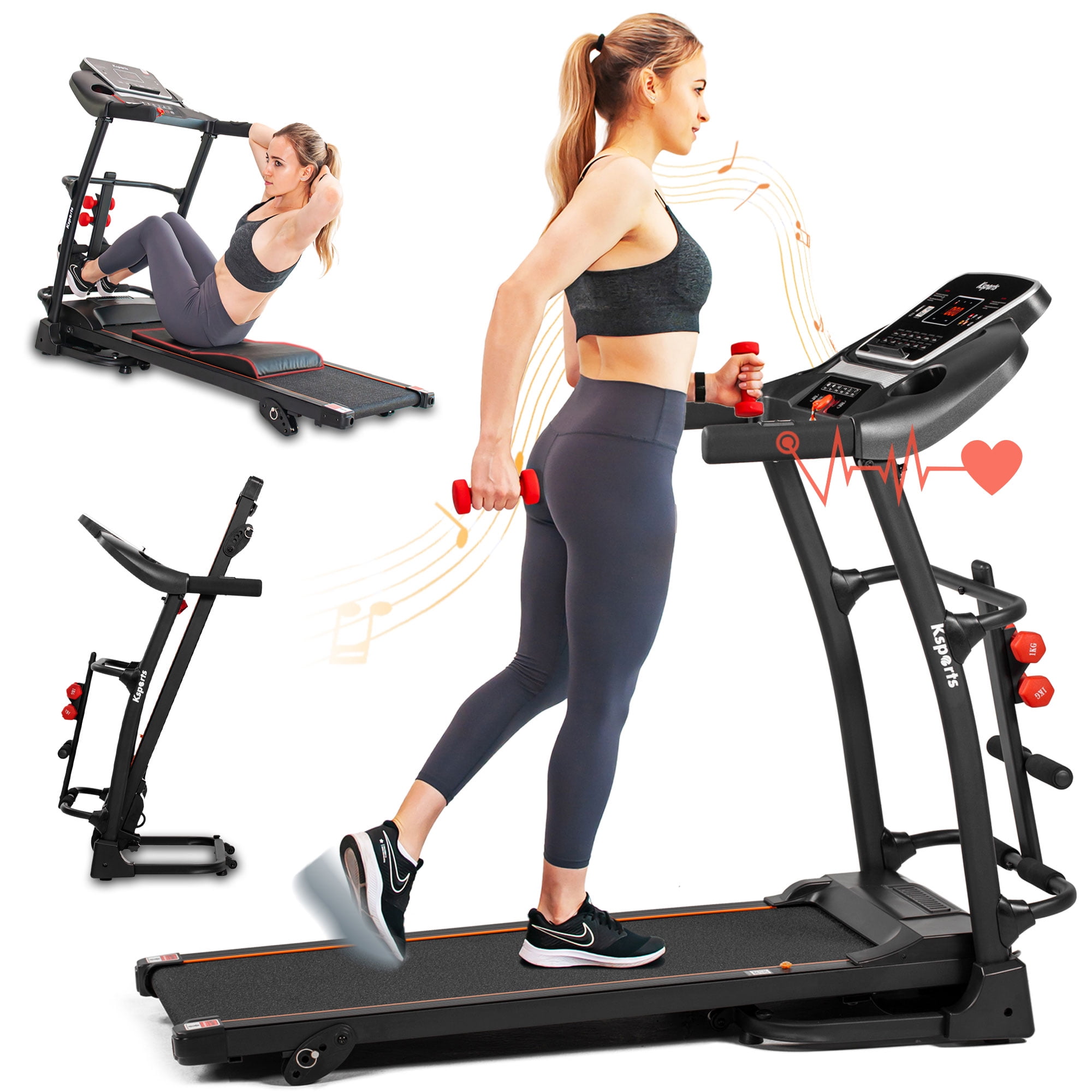 Ksports Compact Folding Treadmill Bundle with Electric Running Machine ...