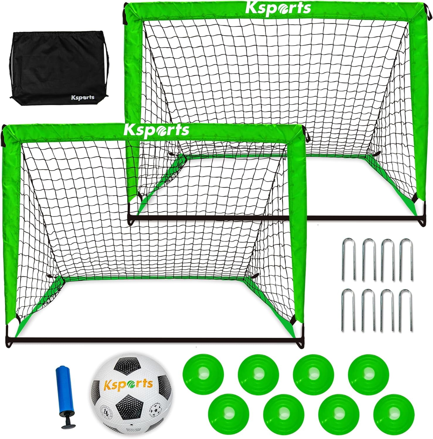 Ksports 4ft Green Soccer Goals with Size 4 Ball, Pump, 8 Cones and ...