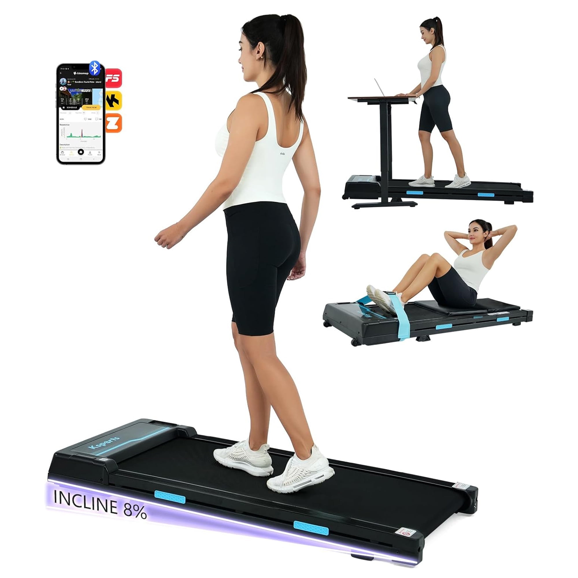 Ksports Under Desk Walking Pad Treadmill w/ Manual Incline & Wheels, 2. ...