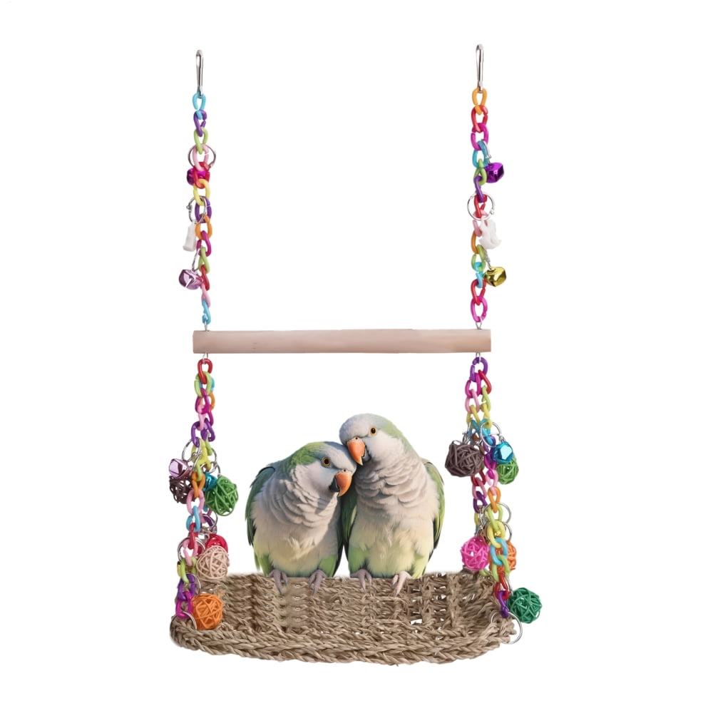 Ksruee Parrot Swing Bird Toys Wooden Perch Swings Seagrass Woven ...