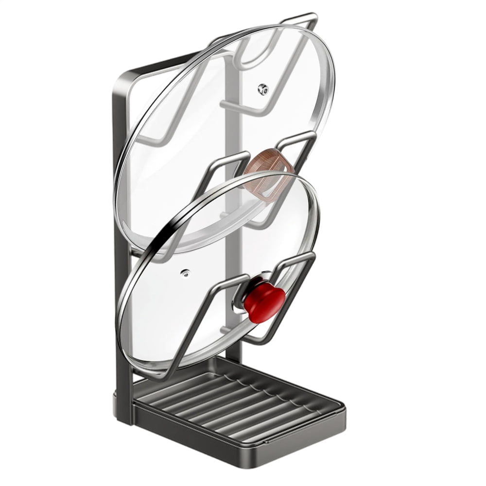 Ksruee Pot Lid Holder Carbon Steel Stand with Tray Kitchen Pot Lid ...