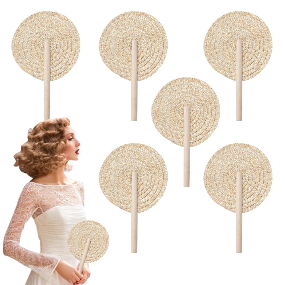 Ksruee Raffia Hand Fan 6 Pieces Woven Raffia Hand Paddle Fans Bohemian ...