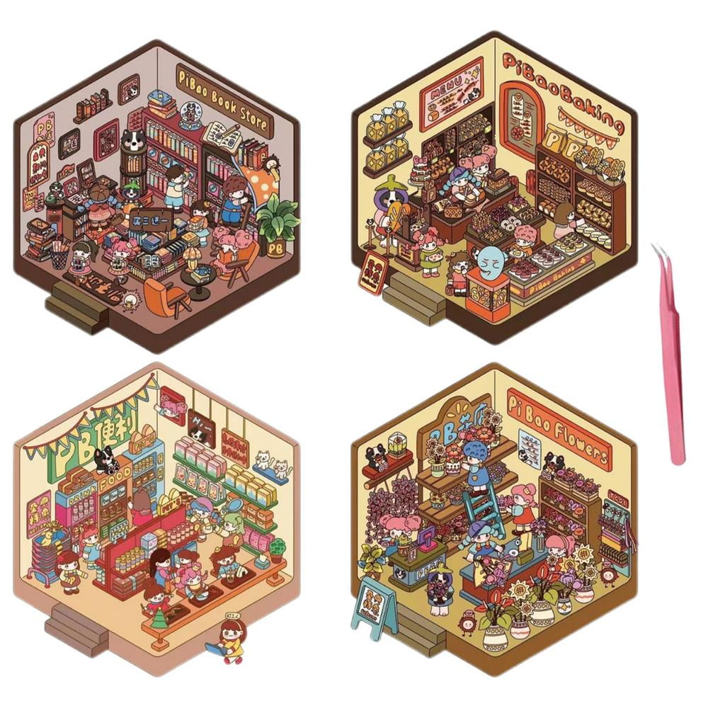 Ksruee Sticker Scenes for Adults 4X Korean House Miniature Scene ...