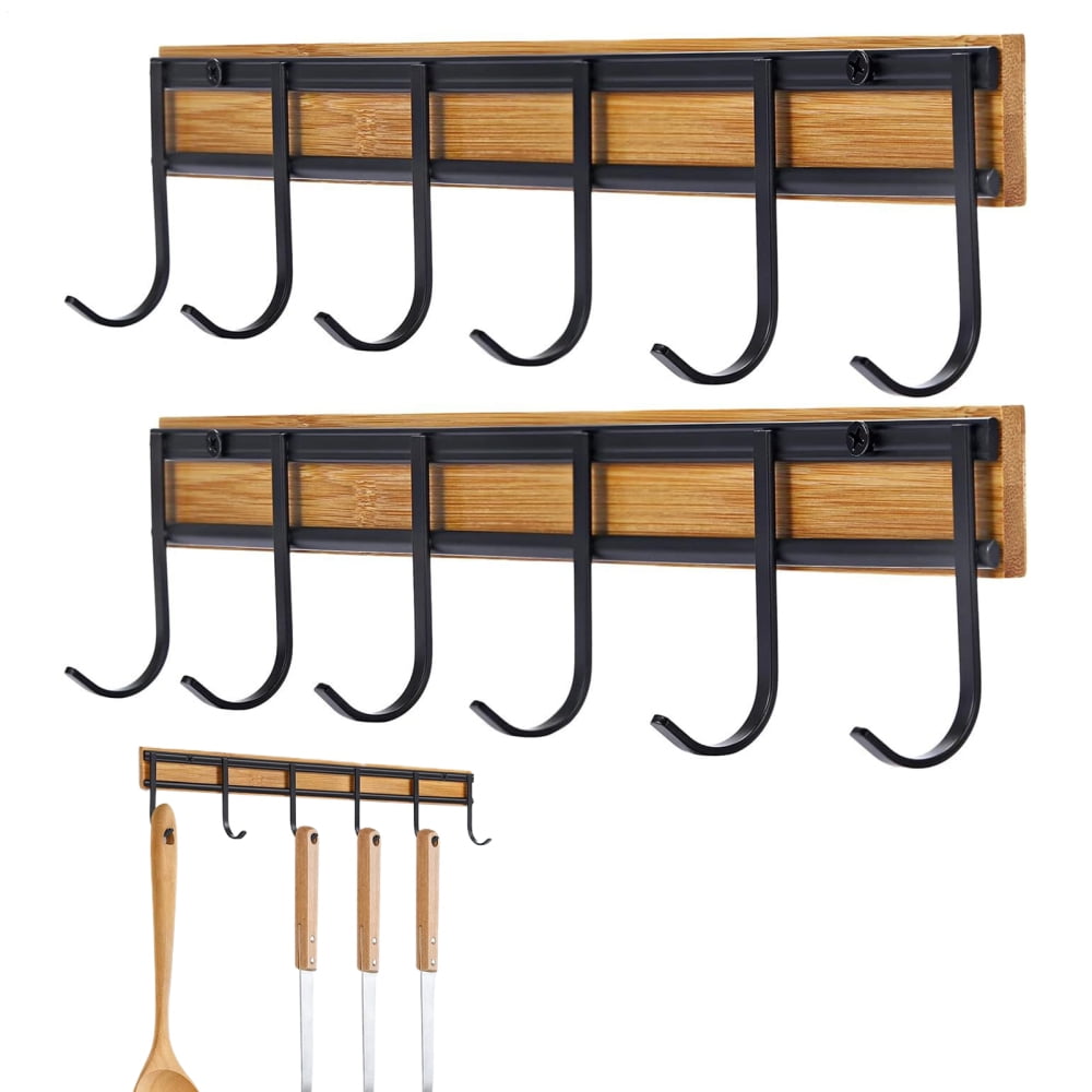 Ksruee Utensil Hanger Soup Spoon Holder Set of 2 Wall Mounted 6 Hook ...