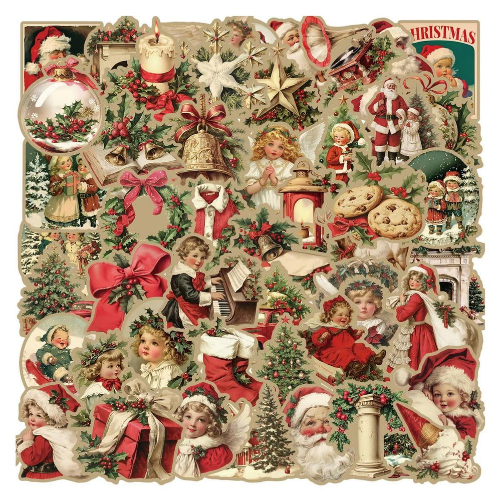 Ksruee Vintage Christmas Sticker Rolls Christmas Theme Stickers Vintage ...