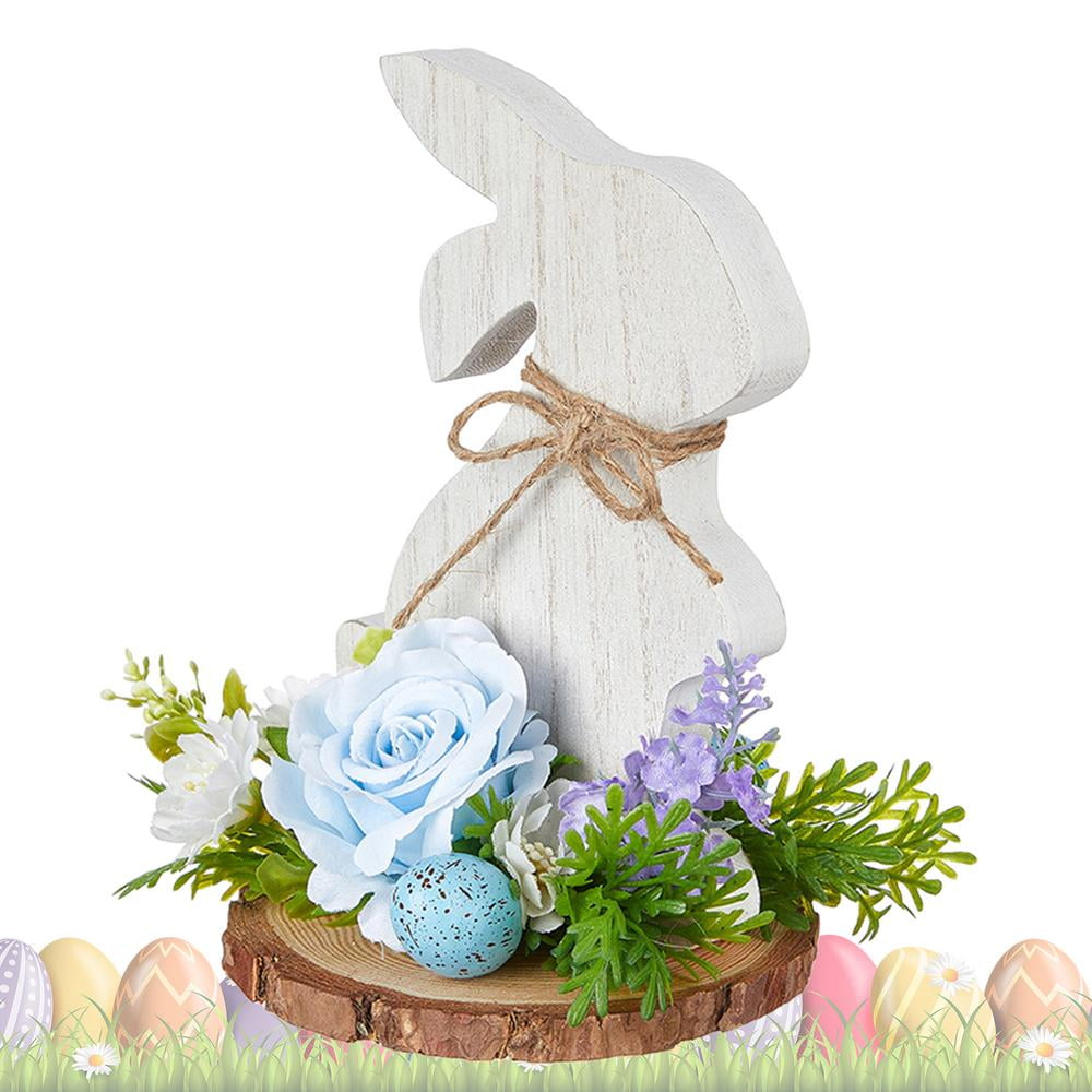 Ksruee Wooden Bunny Figurine Easter Rabbit Figurine Rustic Easter ...