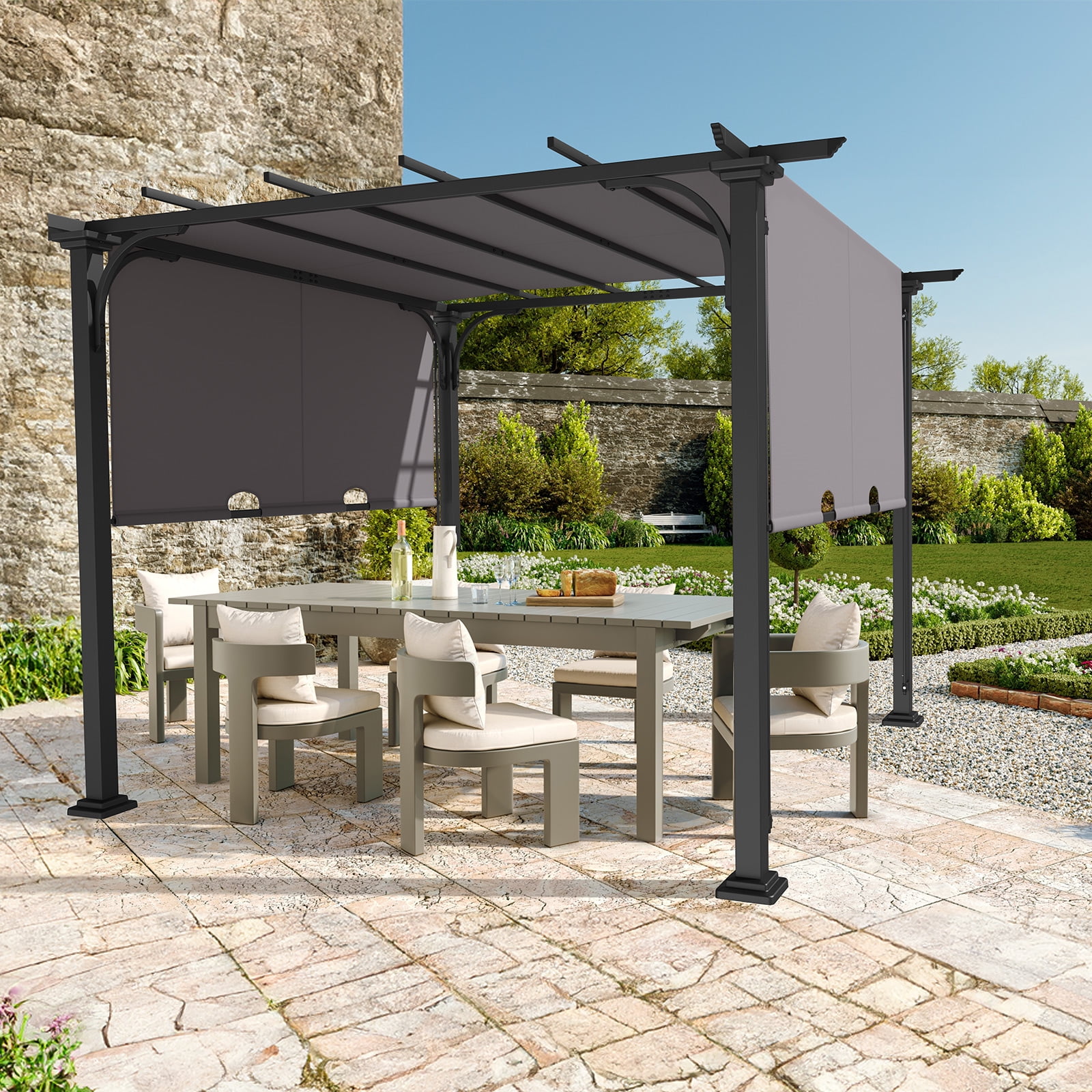 Ktaxon 10'x10' Patio Gazebo Pergola, Dark Metal, 6 Beams, Adjustable ...