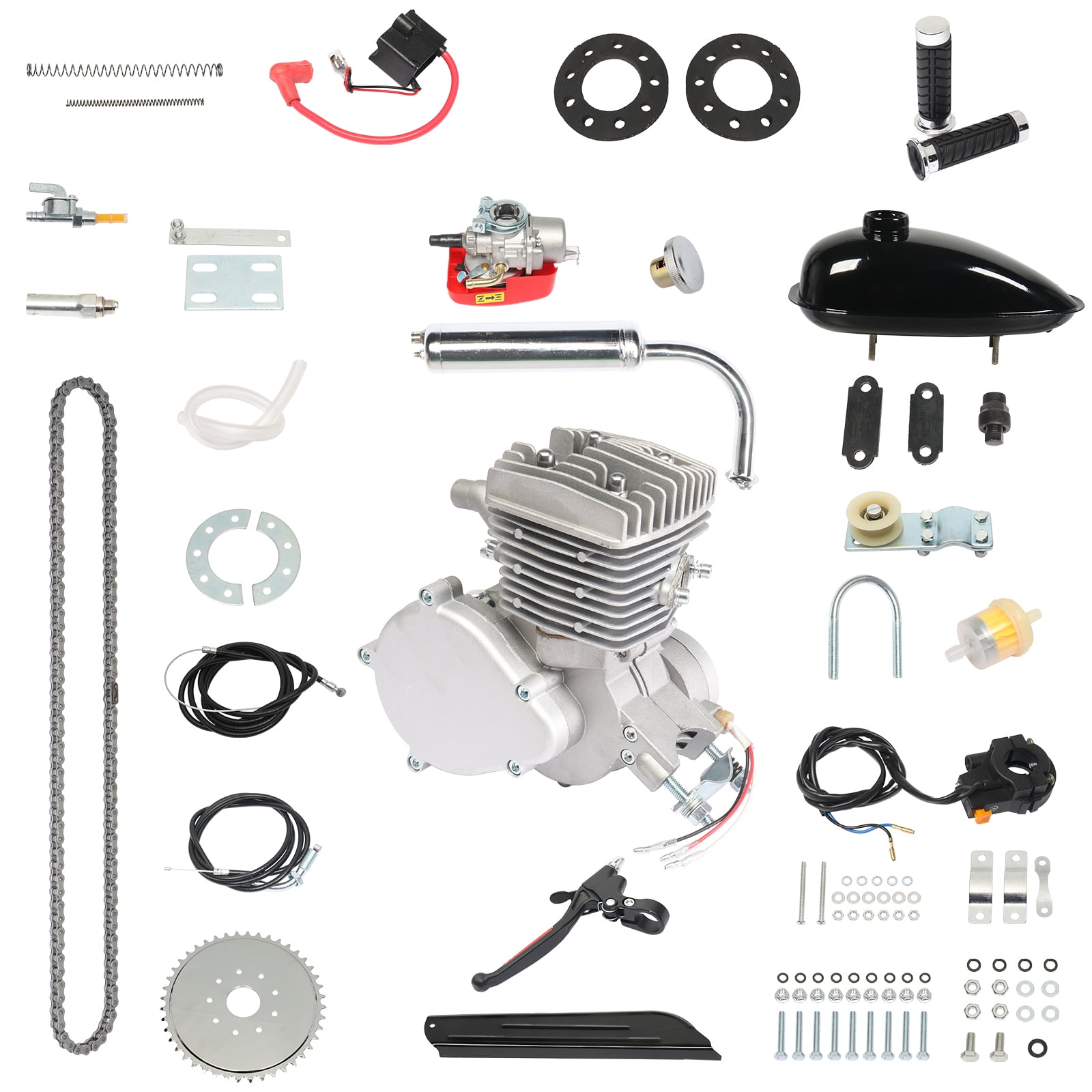 Ktaxon 100cc Bicycle Engine Kit, 2 Stroke Motorized Bike Motor Kit for 26" to 28" Bikes (Sliver ...