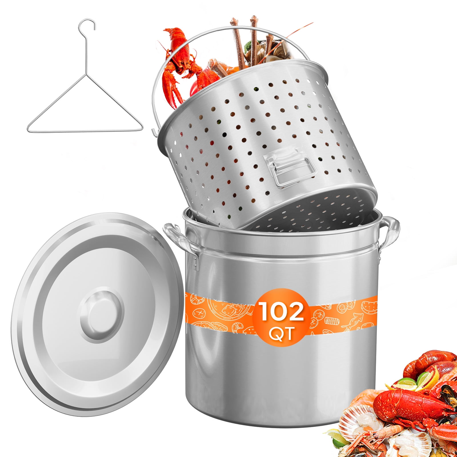 Ktaxon 102QT Pot Deep Turkey Pot Stainless Steel Fryer Boiling Pot with ...