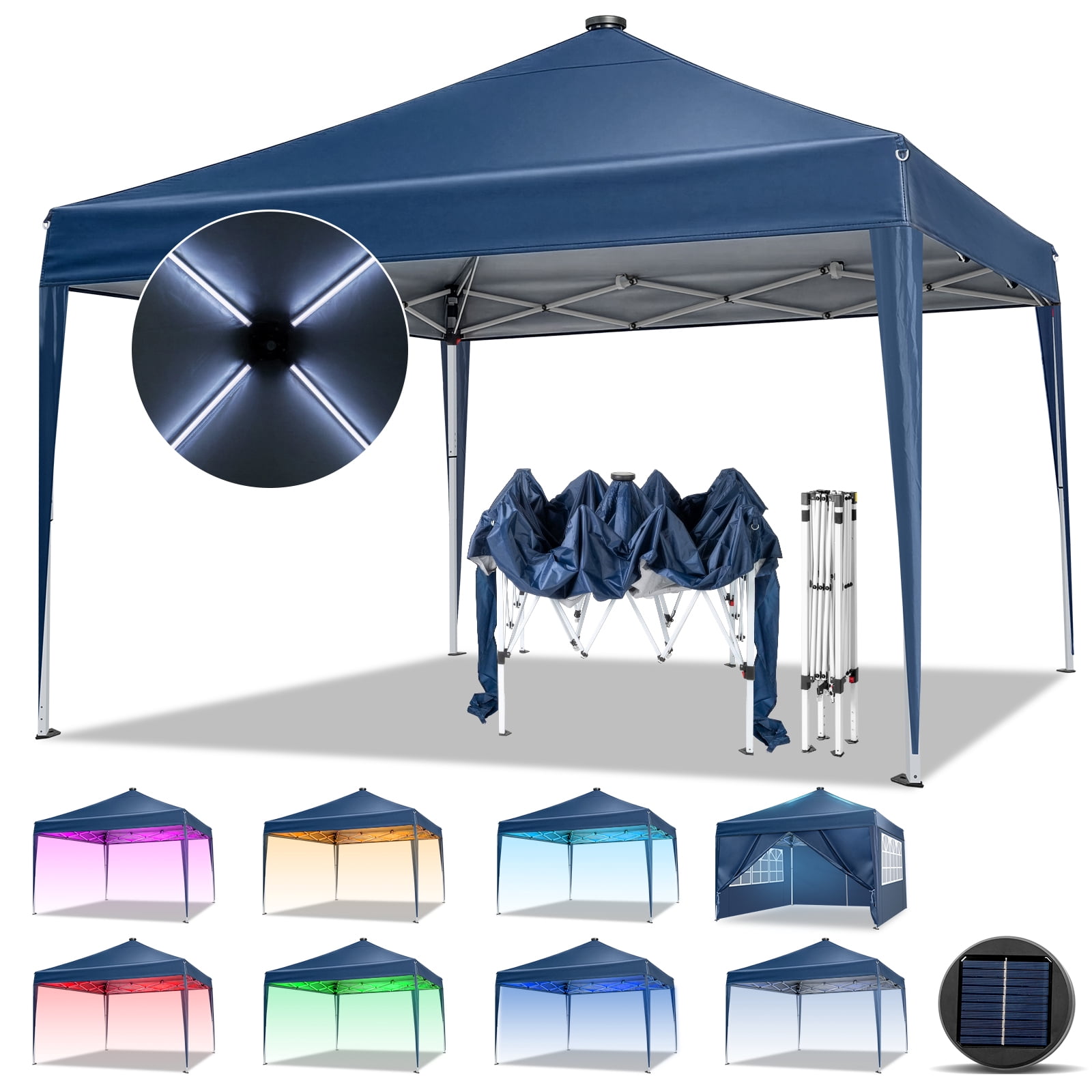 Ktaxon 10ft x 10ft Ez Pop Up Canopy Tent with Lights,LED Frame Canopy ...