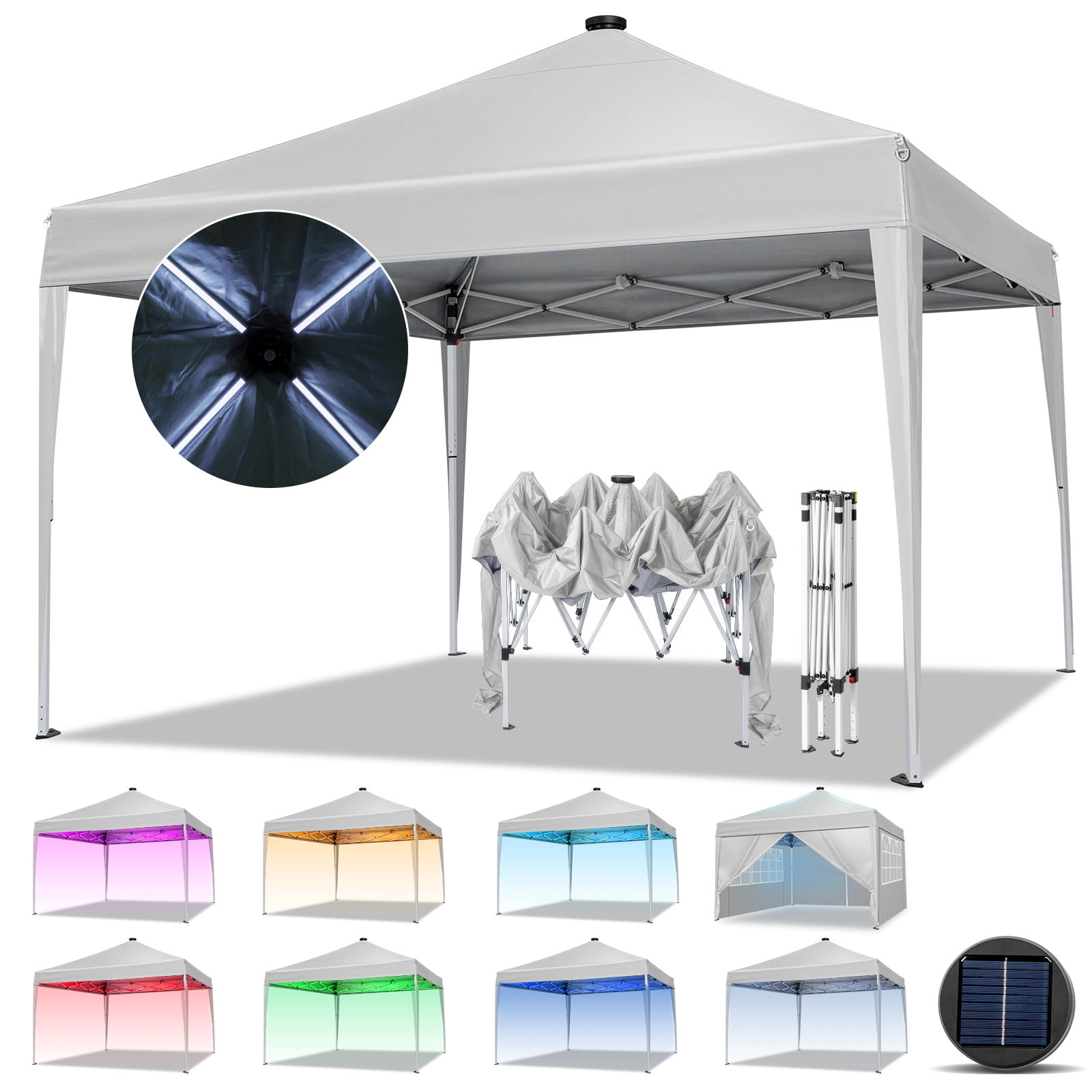 Ktaxon 10ft x 10ft Ez Pop Up Canopy Tent with Lights,LED Frame Canopy ...