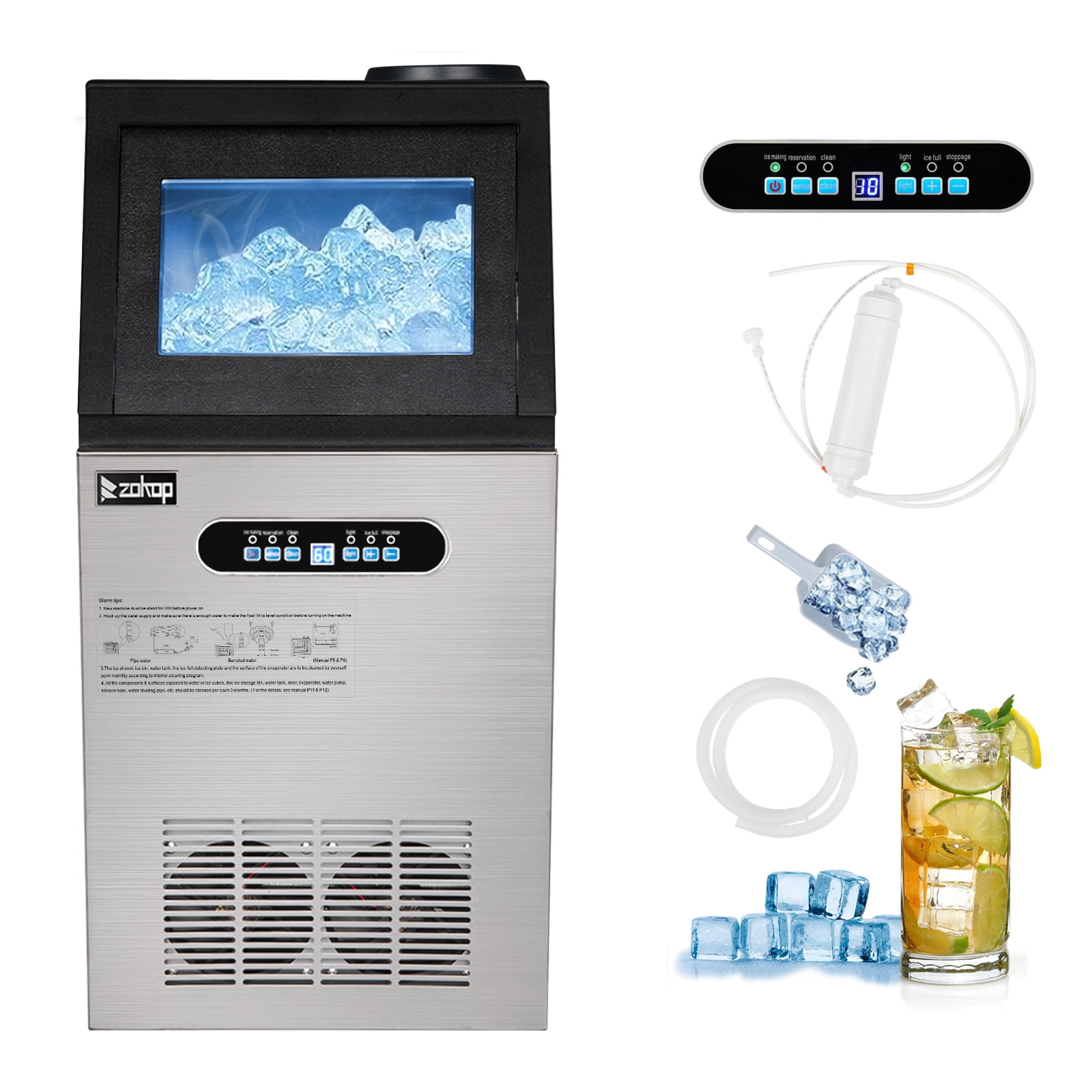 Ktaxon 110lbs/24h Stainless Steel Ice Maker Machine, Freestanding ...