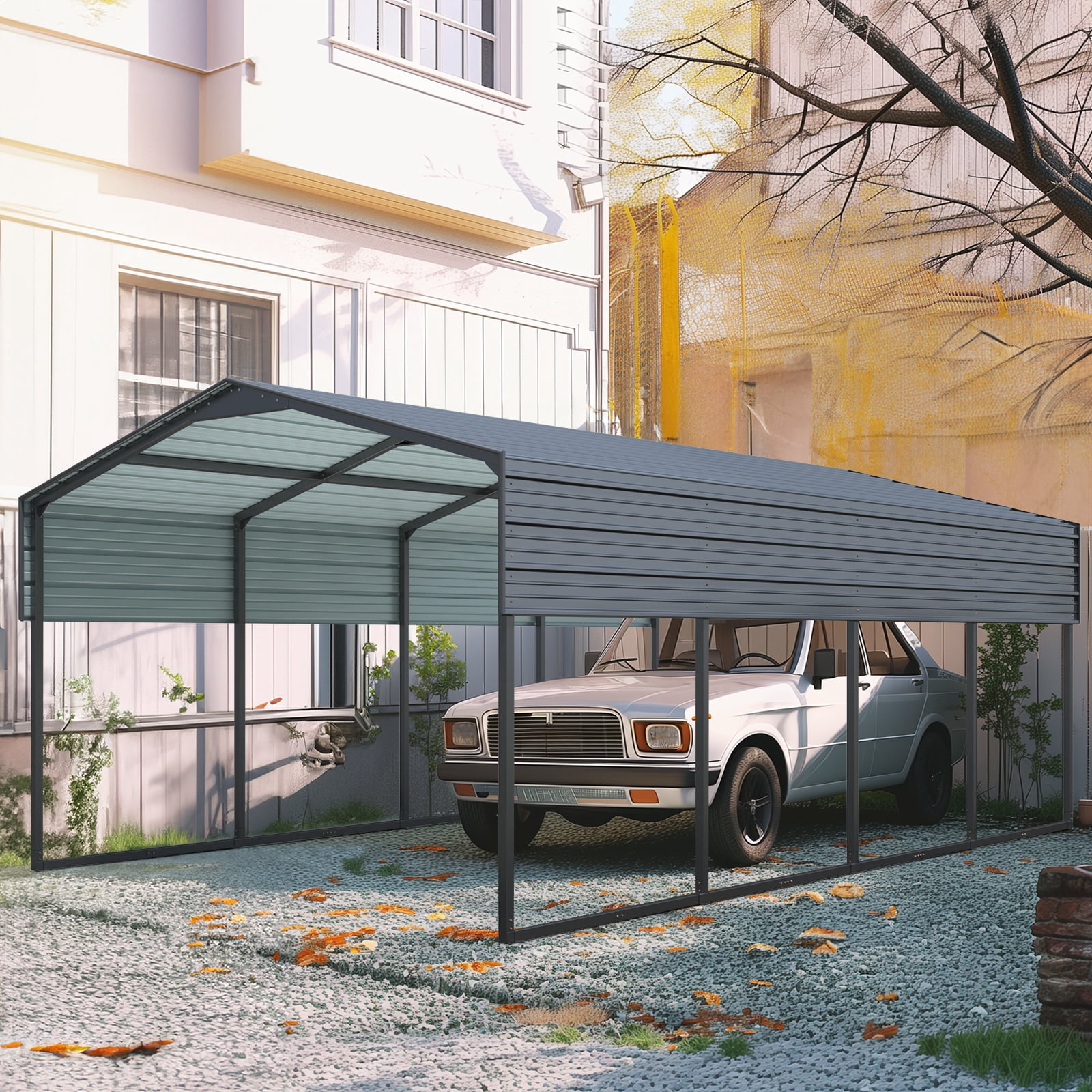Ktaxon 12' x 20' Outdoor Heavy-Duty Metal Carport, Car Canopy with ...