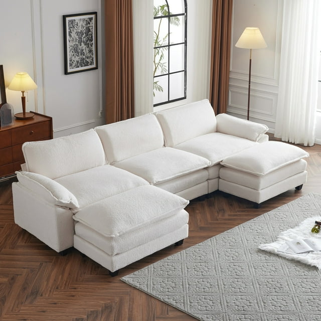 Ktaxon 120" W Sectional Sofa U Shaped Couch with Double Chaise Teddy ...
