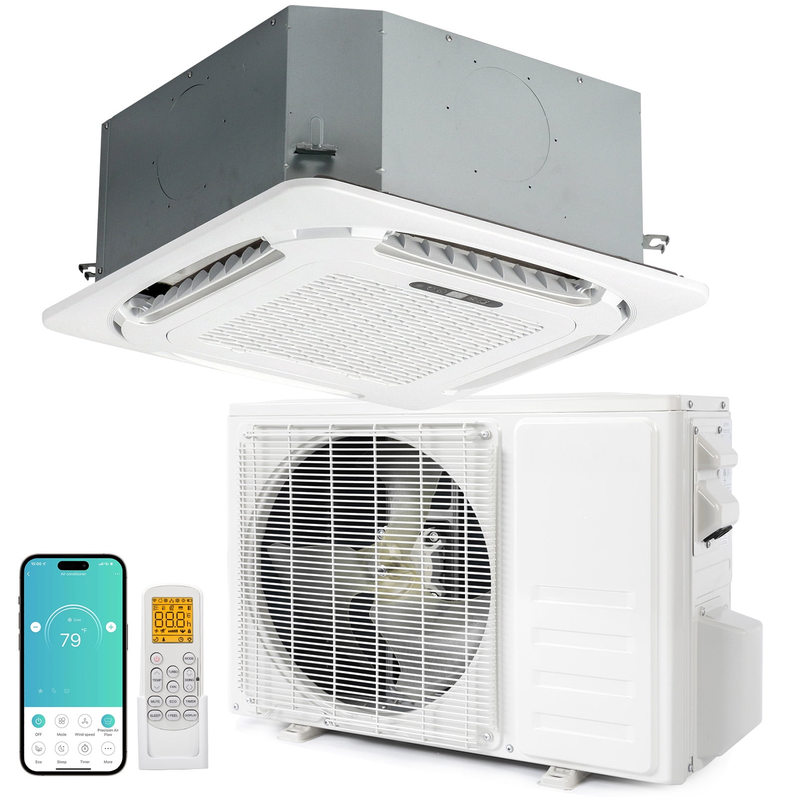 Ktaxon 12000 BTU Smart WIFI Ceiling Cassette Ductless Mini Split AC ...