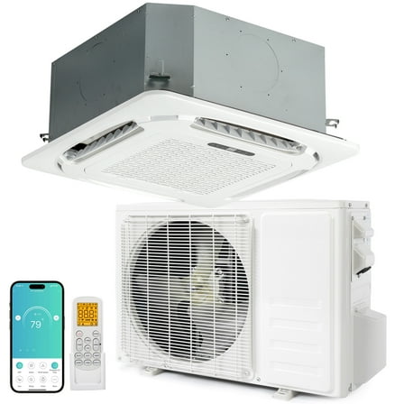 Ktaxon 2 Zone 9000 + 12000 BTU WIFI Ceiling Cassette Ductless Mini ...