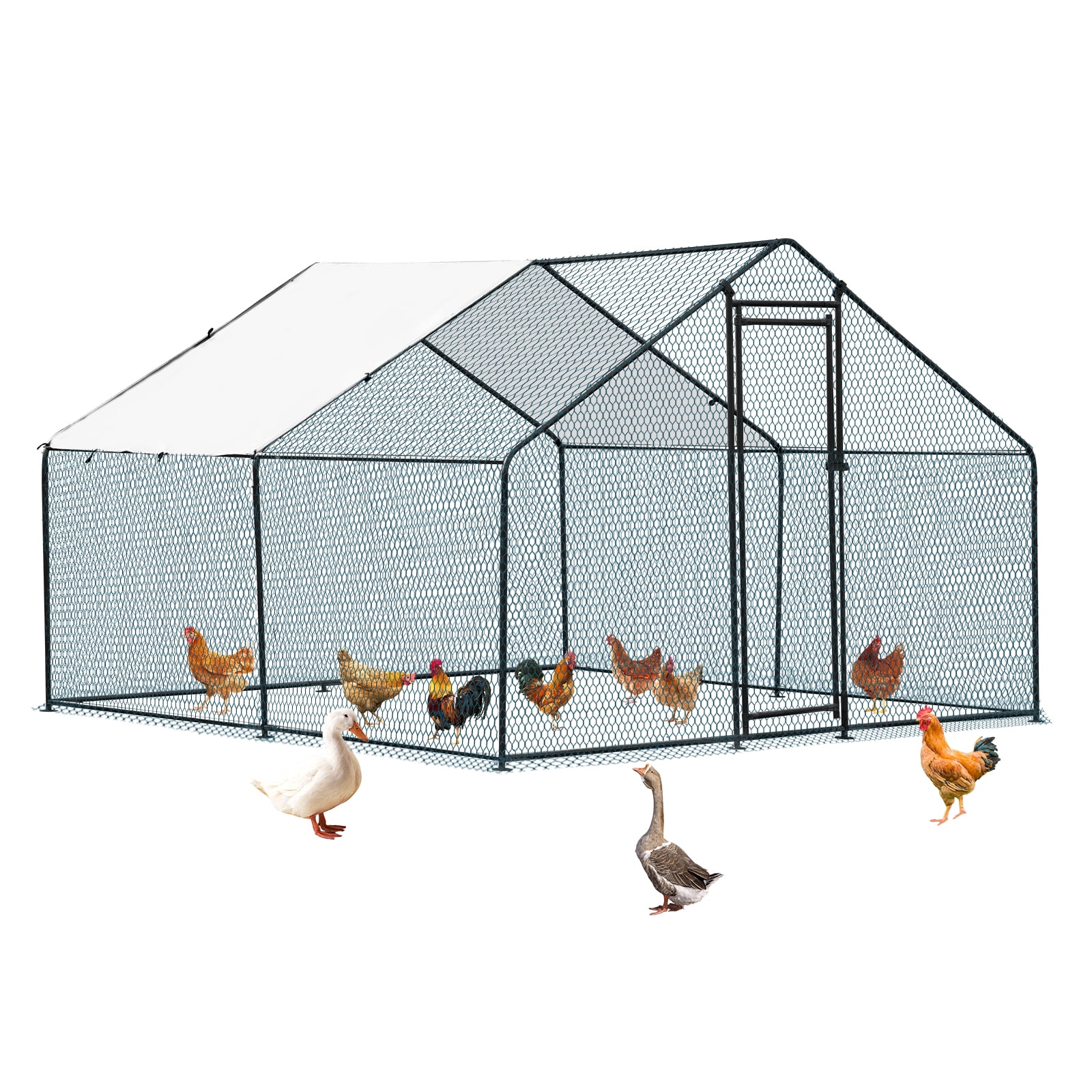 Ktaxon 13x10ft Walk-in Chicken Coop Metal Poultry Cage Waterproof Cover ...
