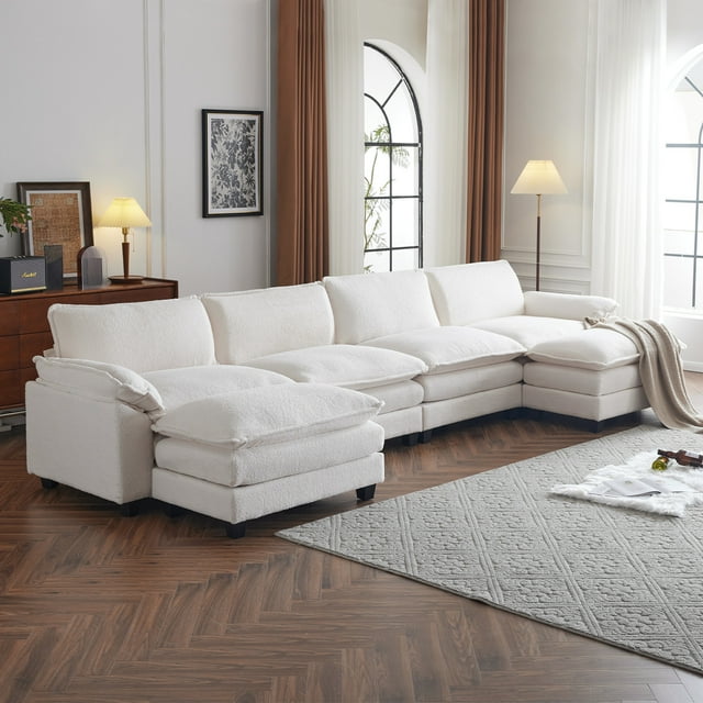 Ktaxon 157" W Sectional Sofa U Shaped Couch with Double Chaise Teddy ...