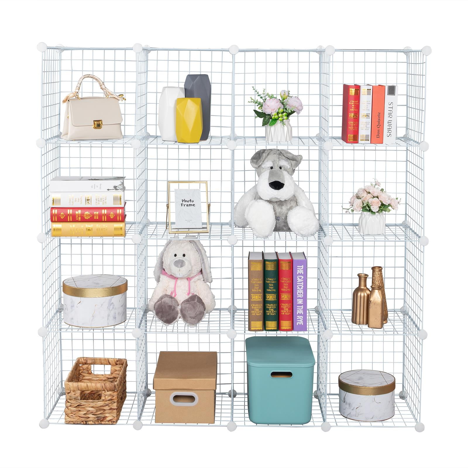 Ktaxon 16-Cube Modular Wire Bookcase Bookshelf, Closet Organizer ...
