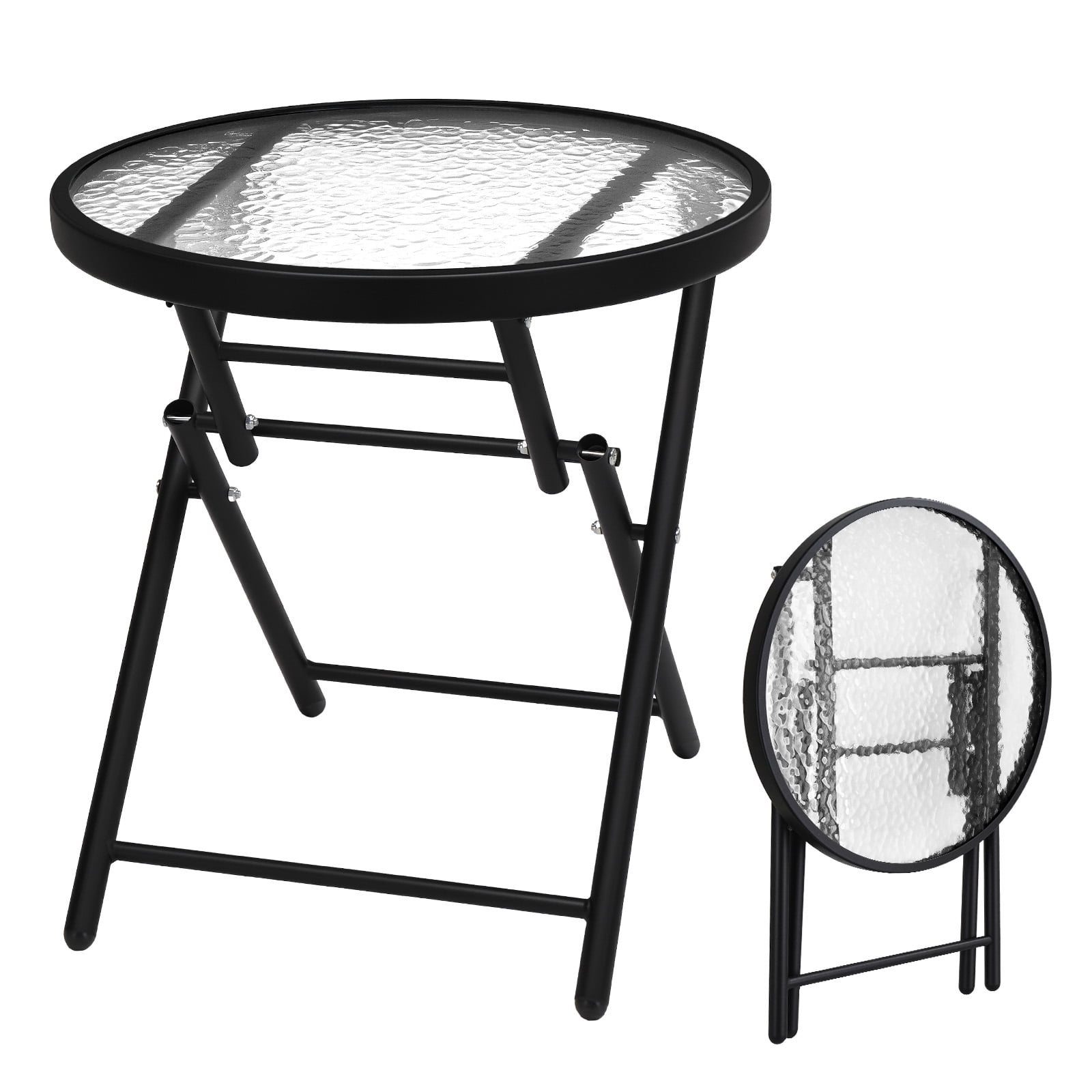 Ktaxon 18in Outdoor Metal Folding Glass Table, Round Side End with ...