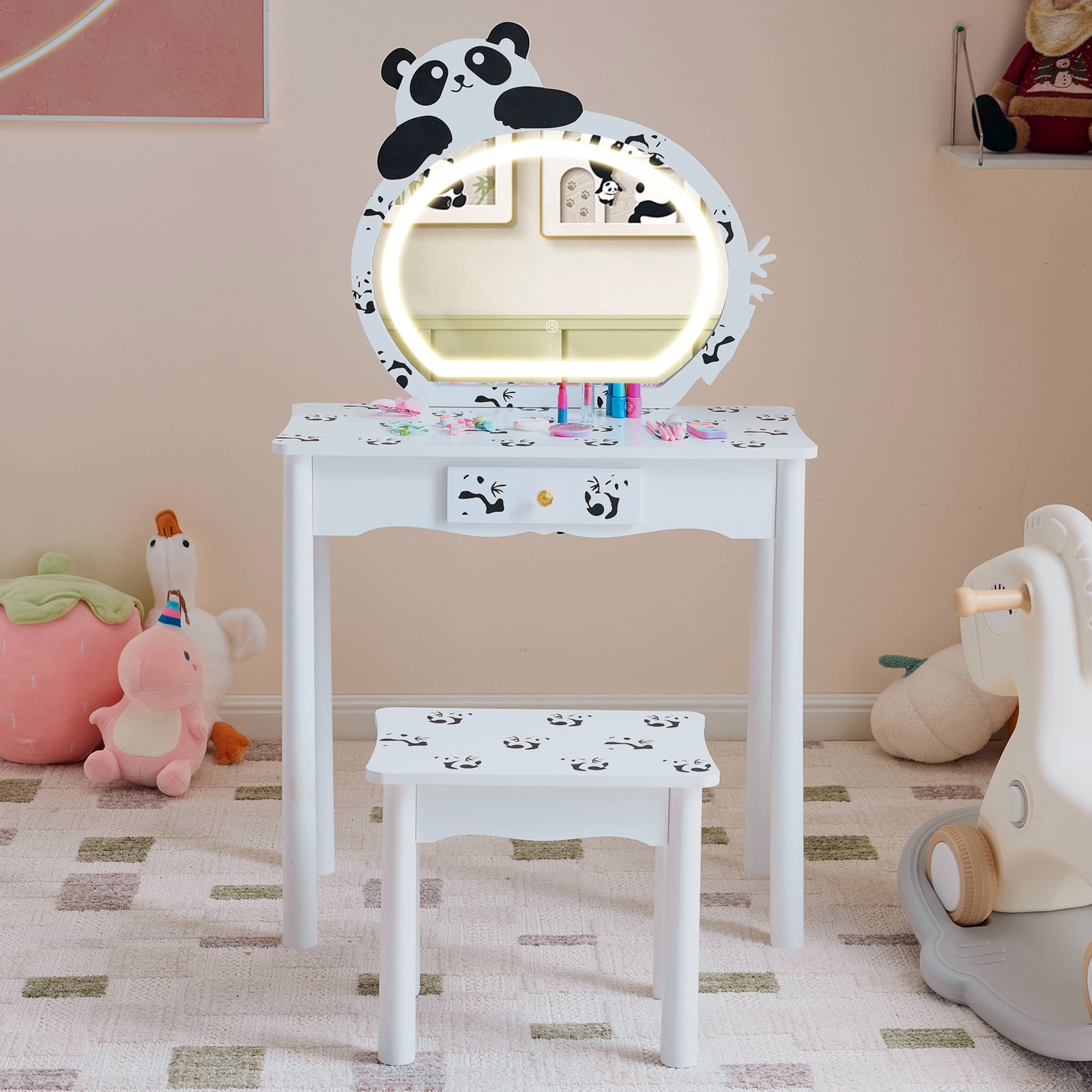 Ktaxon 2-1 Kids' Vanity Table Set with Lighted Mirror, Girl Princess ...