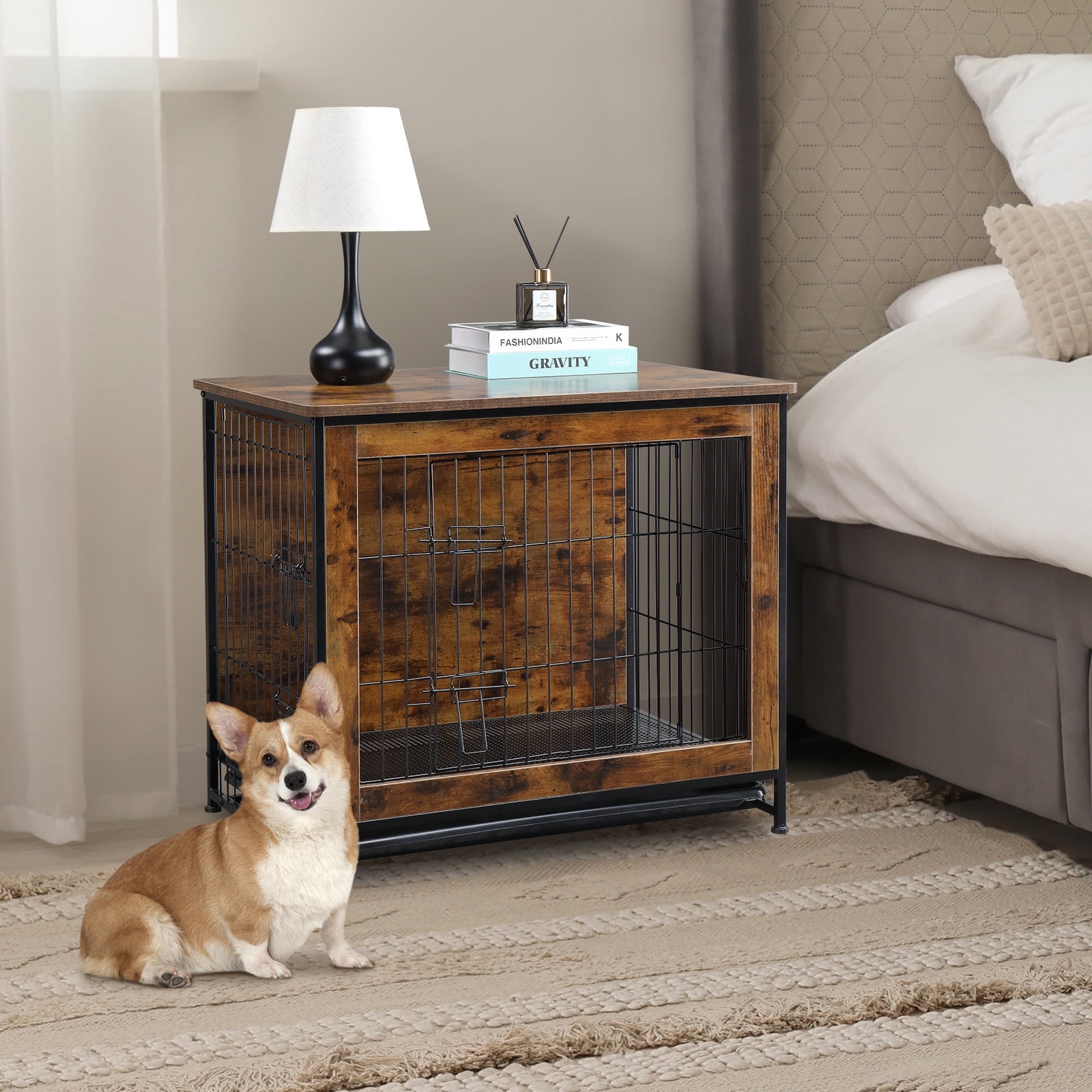 Ktaxon 2-Door Dog Crate, Wooden Heavy Duty Dog Kennel for Small, Medium ...