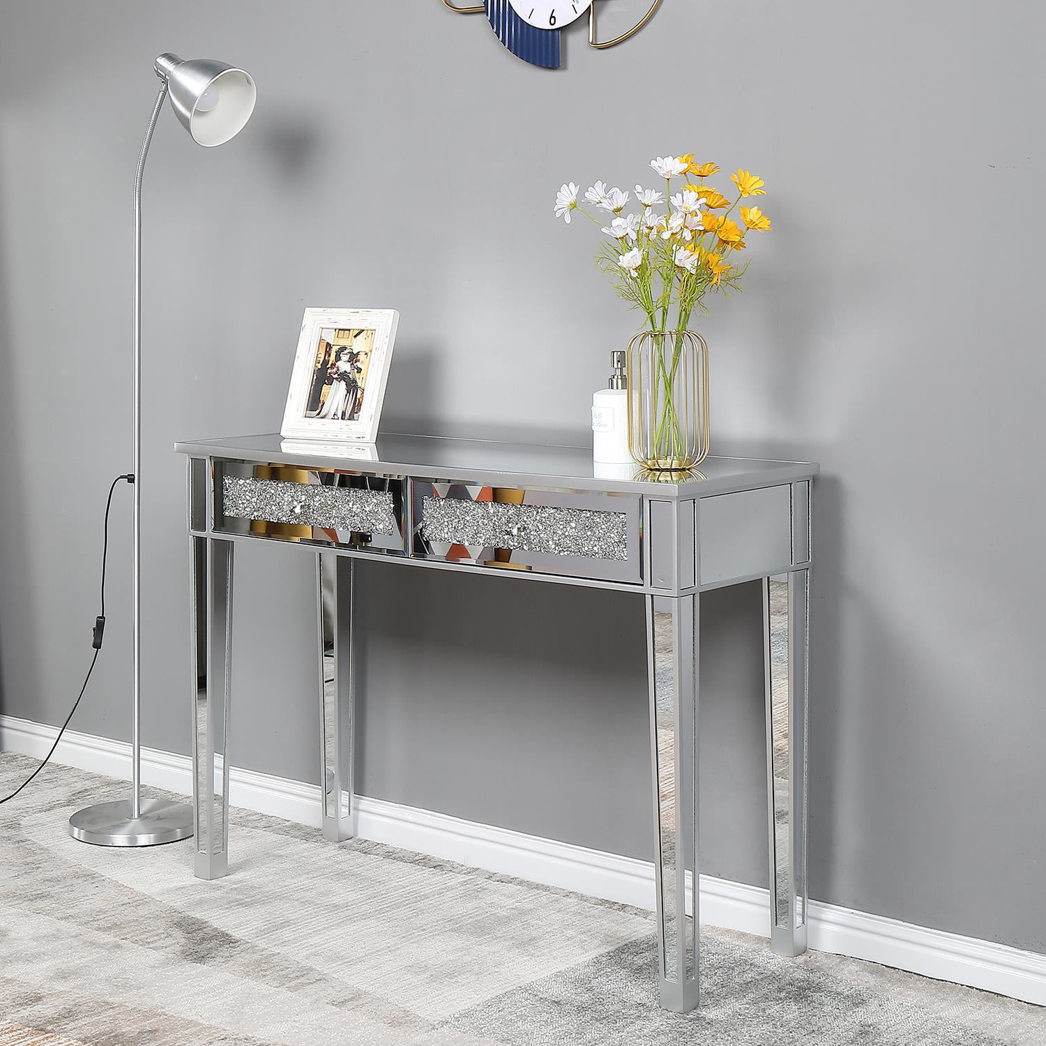 Ktaxon 2-Drawer Modern Mirrored Vanity Makeup Table - Silver Console ...