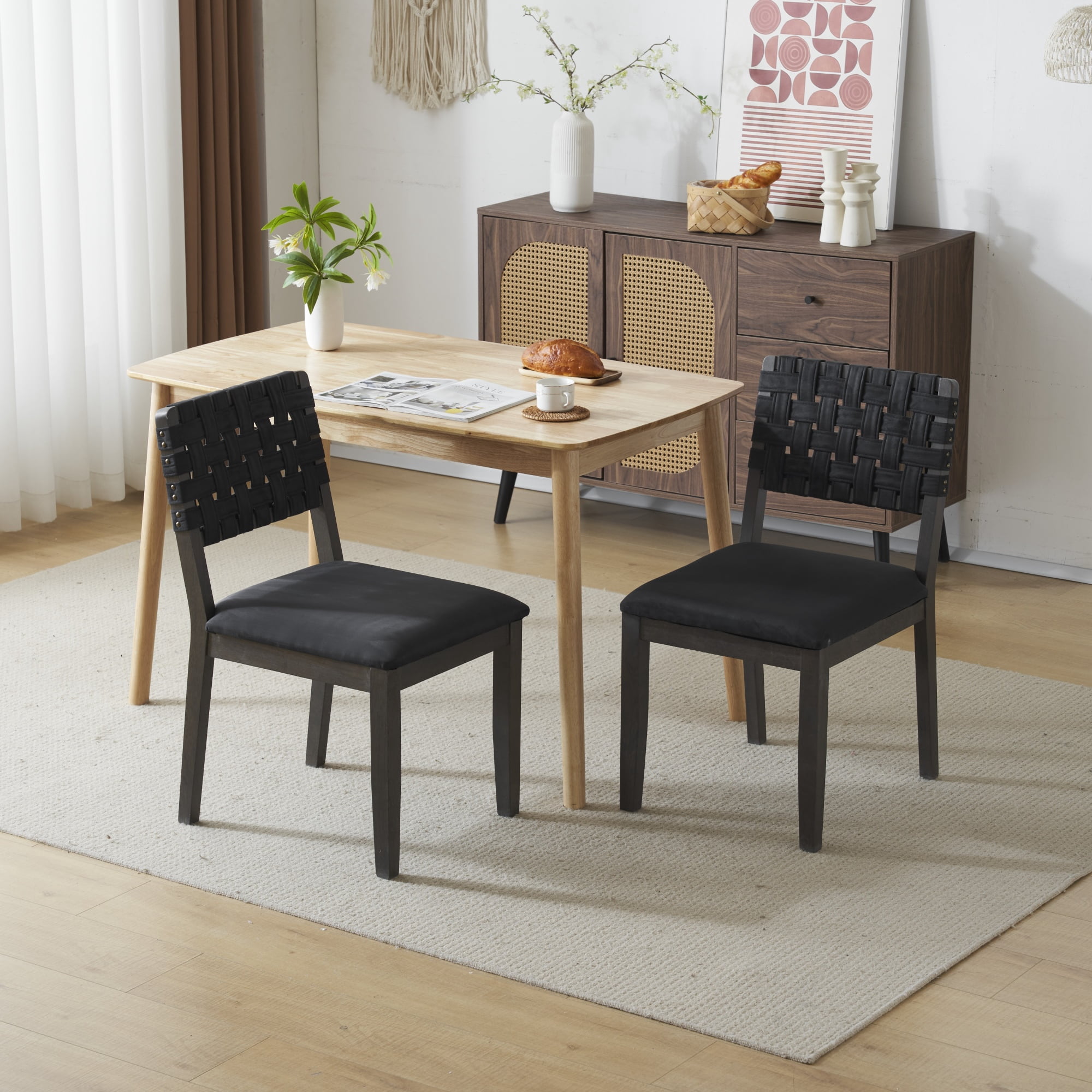 Ktaxon 2 PCS Dining Chairs, Farmhouse Padded Chairs, Rattan Upholstered ...