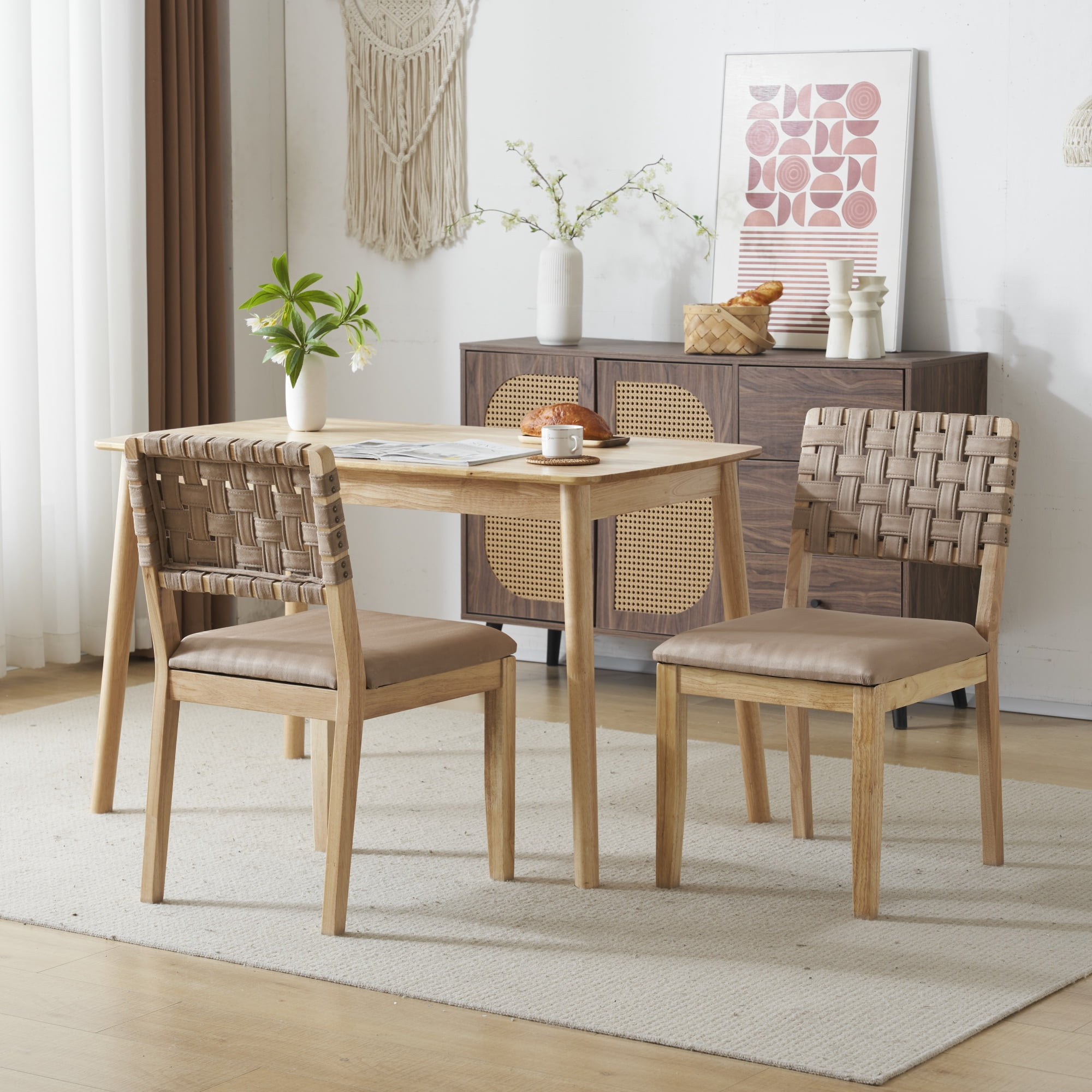 Ktaxon 2 PCS Dining Chairs, Farmhouse Padded Chairs, Rattan Upholstered ...