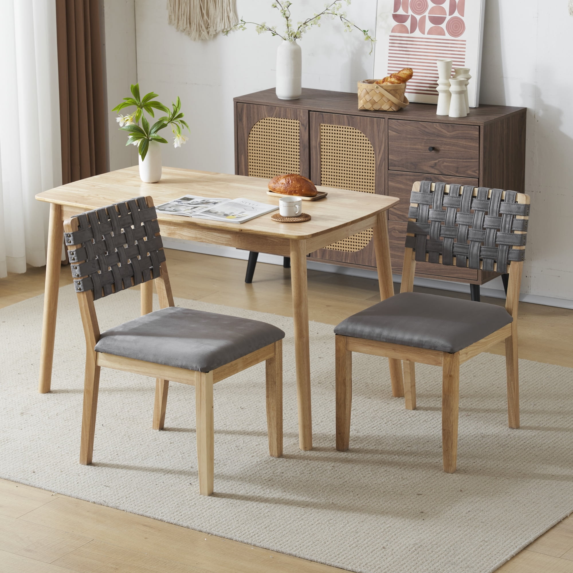 Ktaxon 2 PCS Dining Chairs, Farmhouse Padded Chairs, Rattan Upholstered ...