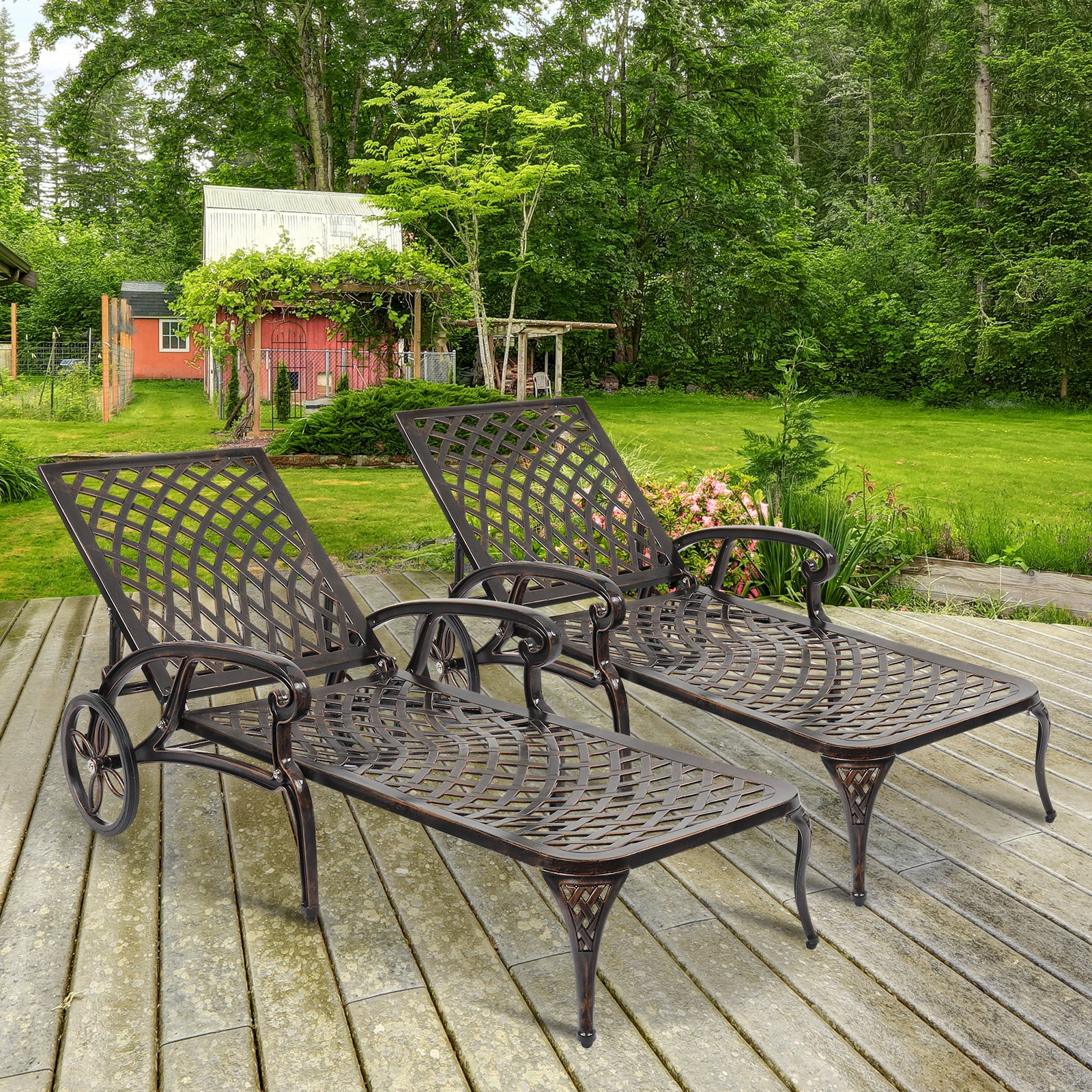 Ktaxon 2 Pack Backrest Adjustable Cast Aluminum Lounger, Outdoor Patio & Poolside Lying Bed ...