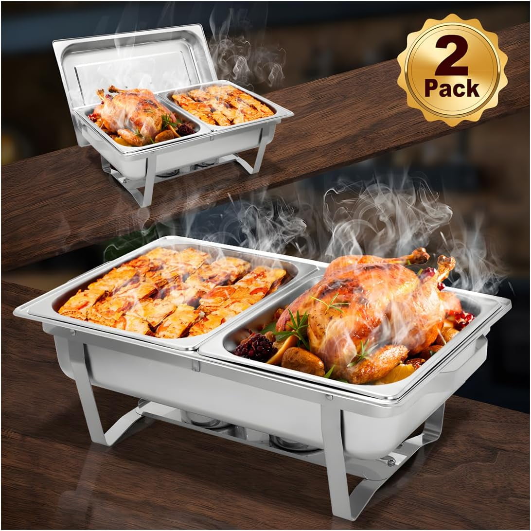 Ktaxon 2 Pack Chafing Dish for Buffet with 2 Half Size Food Pans, 8 Quart Stainless Steel Buffet ...