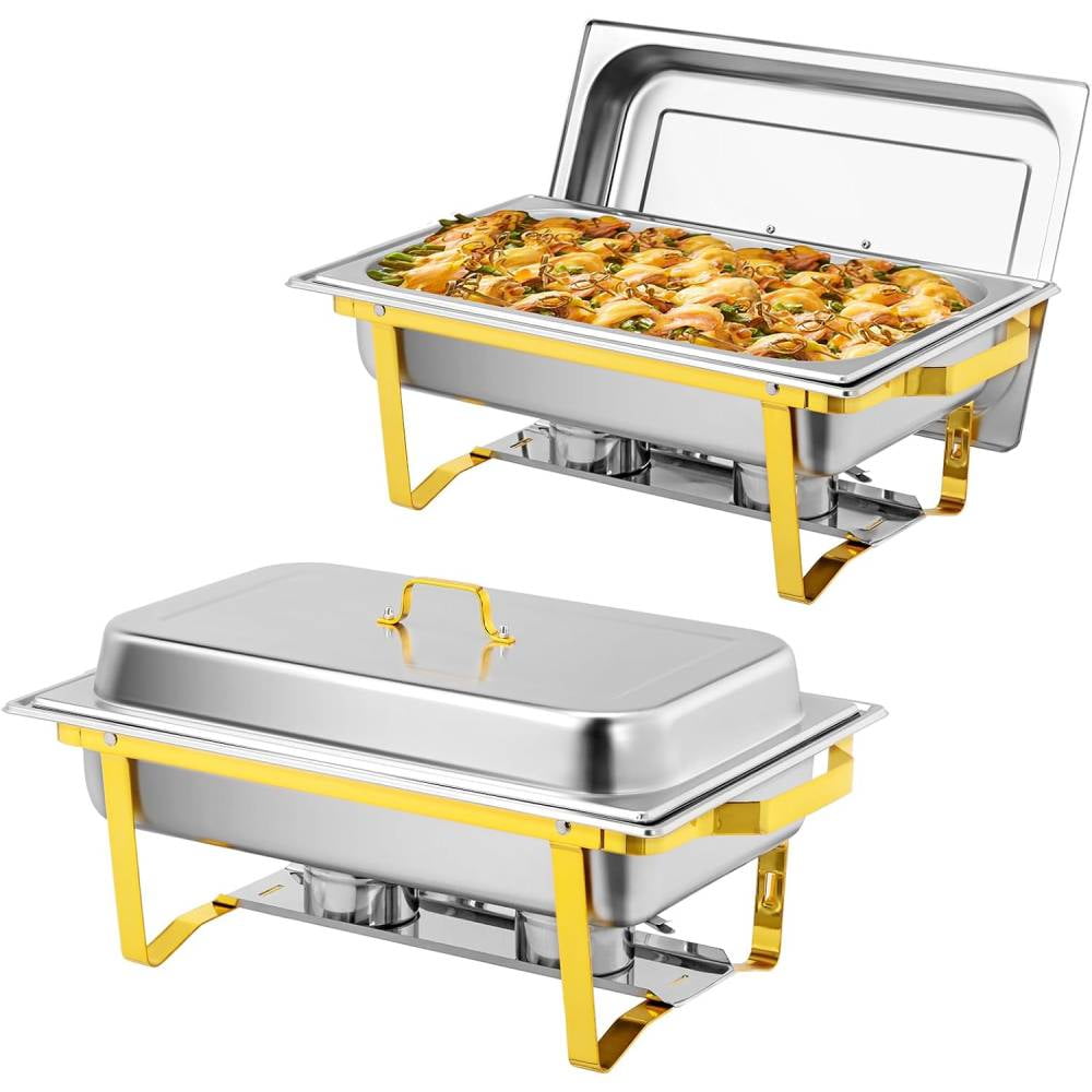 Ktaxon 2 Pack Chafing Dish for Buffet, 8 Quart Stainless Steel Buffet Set, Rectangular Chafers ...