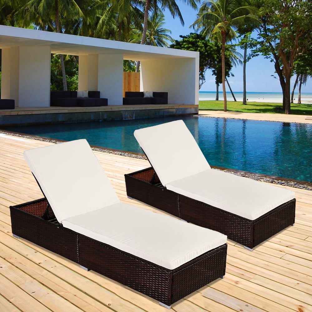 Ktaxon 2-Pack Brown Wicker Chaise Lounge Chair for Patio, Outdoor, with ...