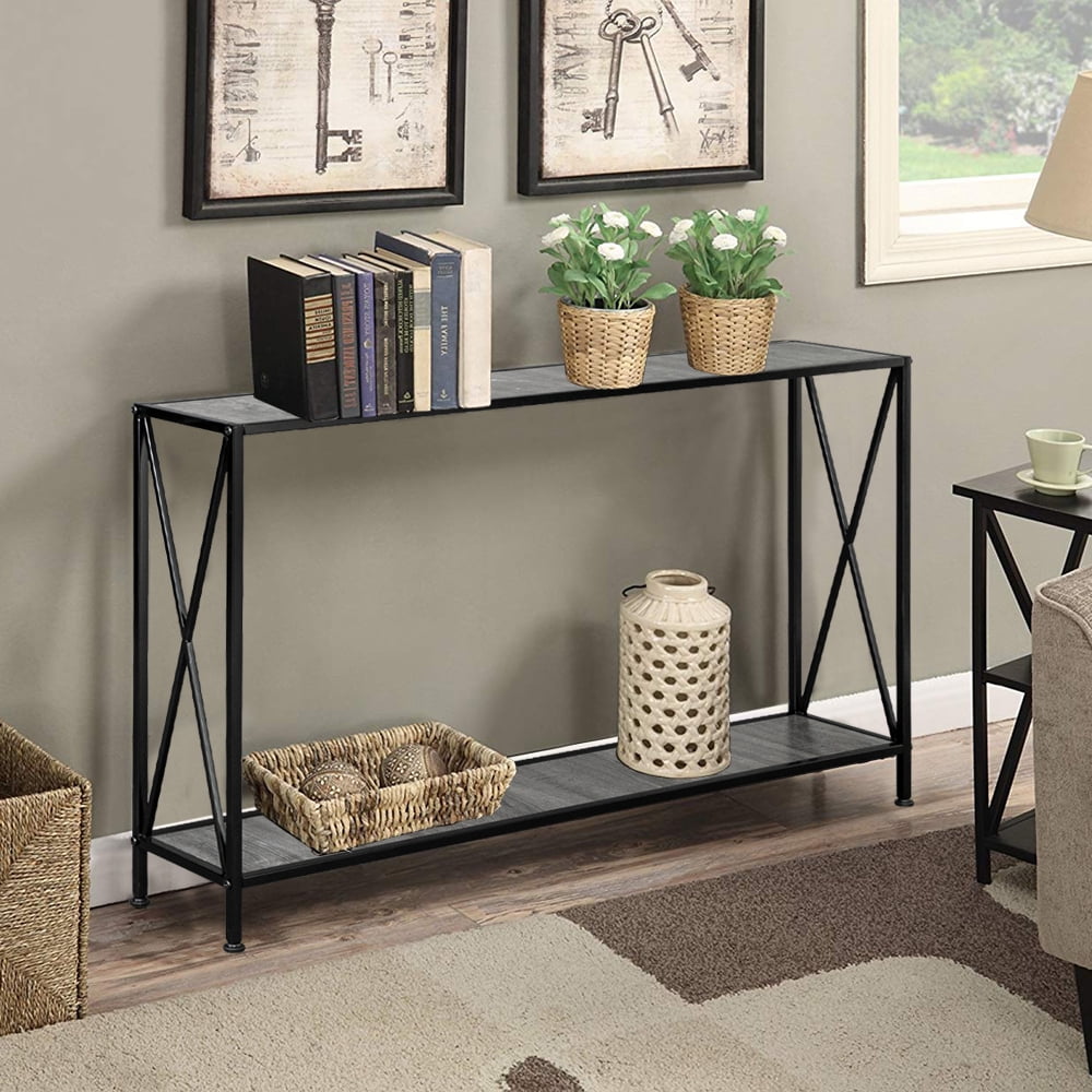 Ktaxon 2-Tier Console Table, Sturdy Metal Frame, Sofa Table TV Stand ...