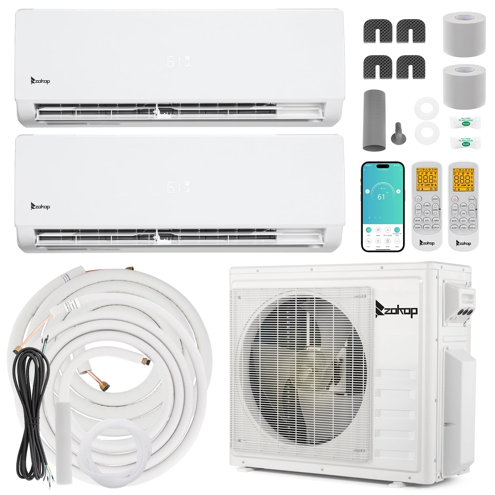 Ktaxon 2 Zone 12000 + 12000 BTU WIFI Mini Split AC/Heating System, 21 ...