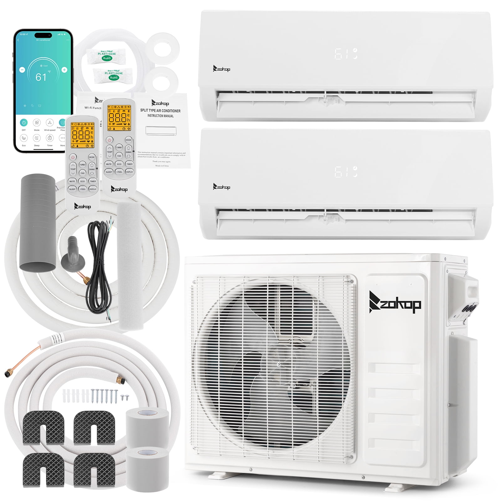 Ktaxon 2 Zone 9000+12000 BTU Mini Split AC/Heat System, 19 SEER Dual ...