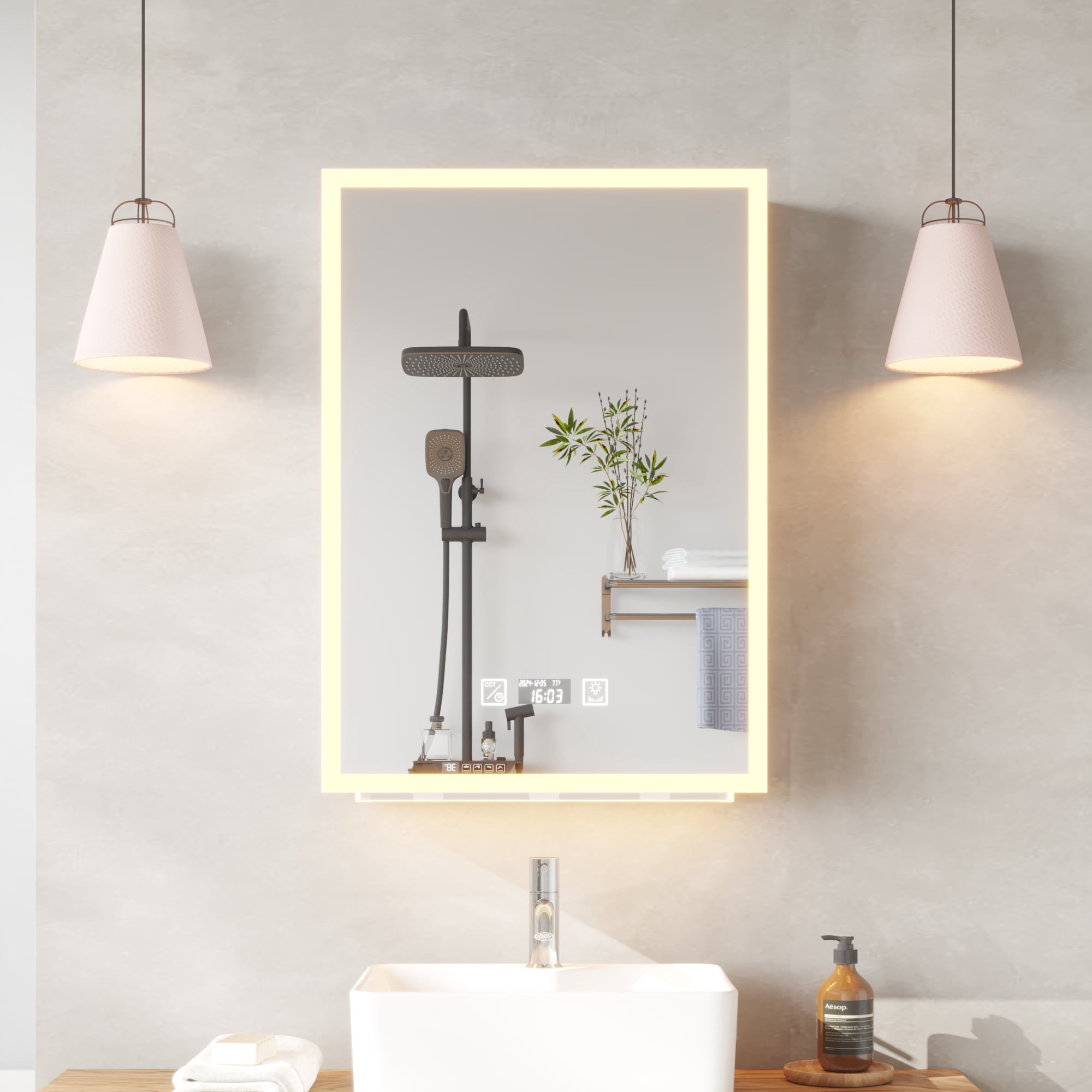 Ktaxon 20"x28" LED Mirror Cabinet with 4 Shelves, Time/Temp Display, 3 ...
