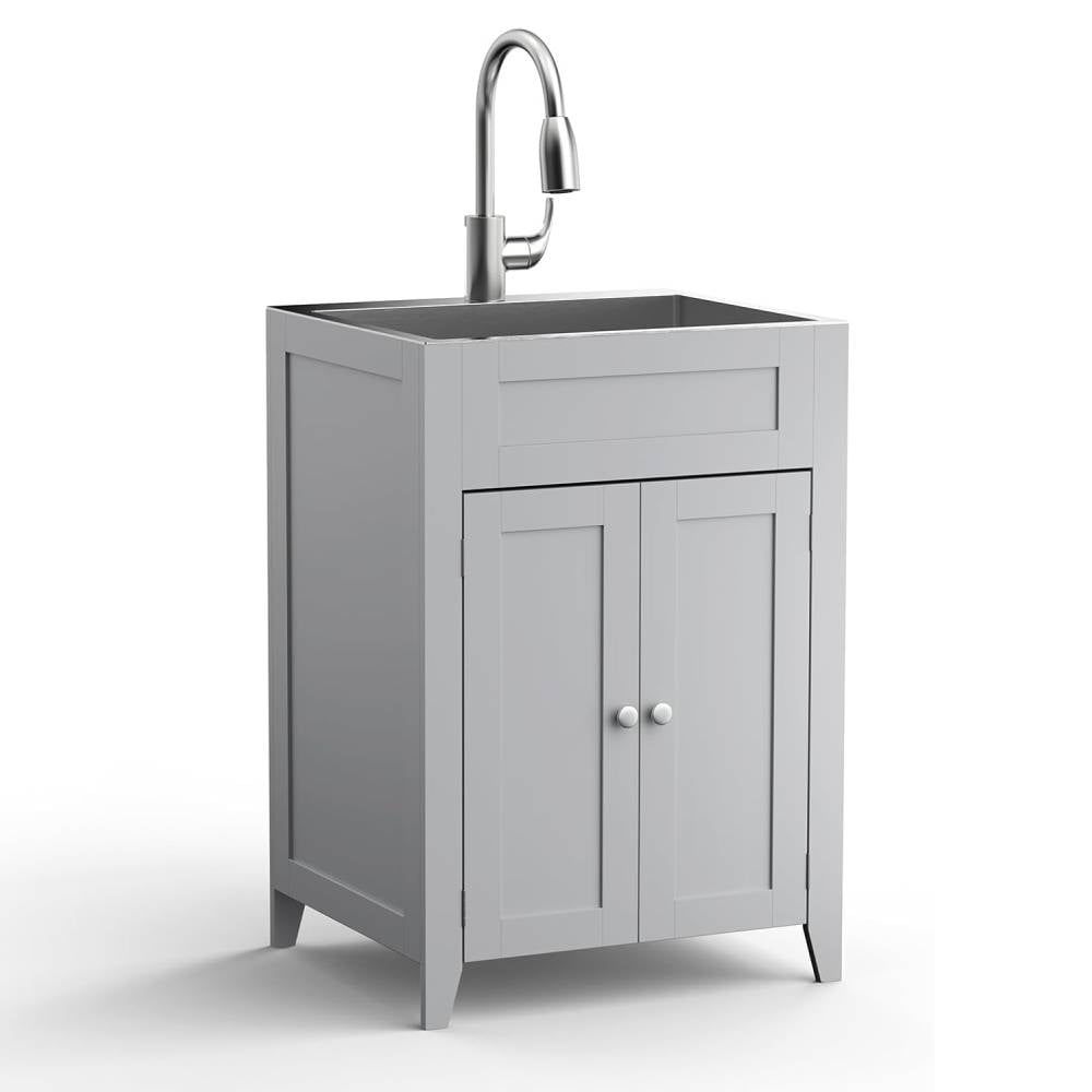Ktaxon 24-Inch Laundry Sink with Cabinet and Pull-Out Sprayer Faucet ...