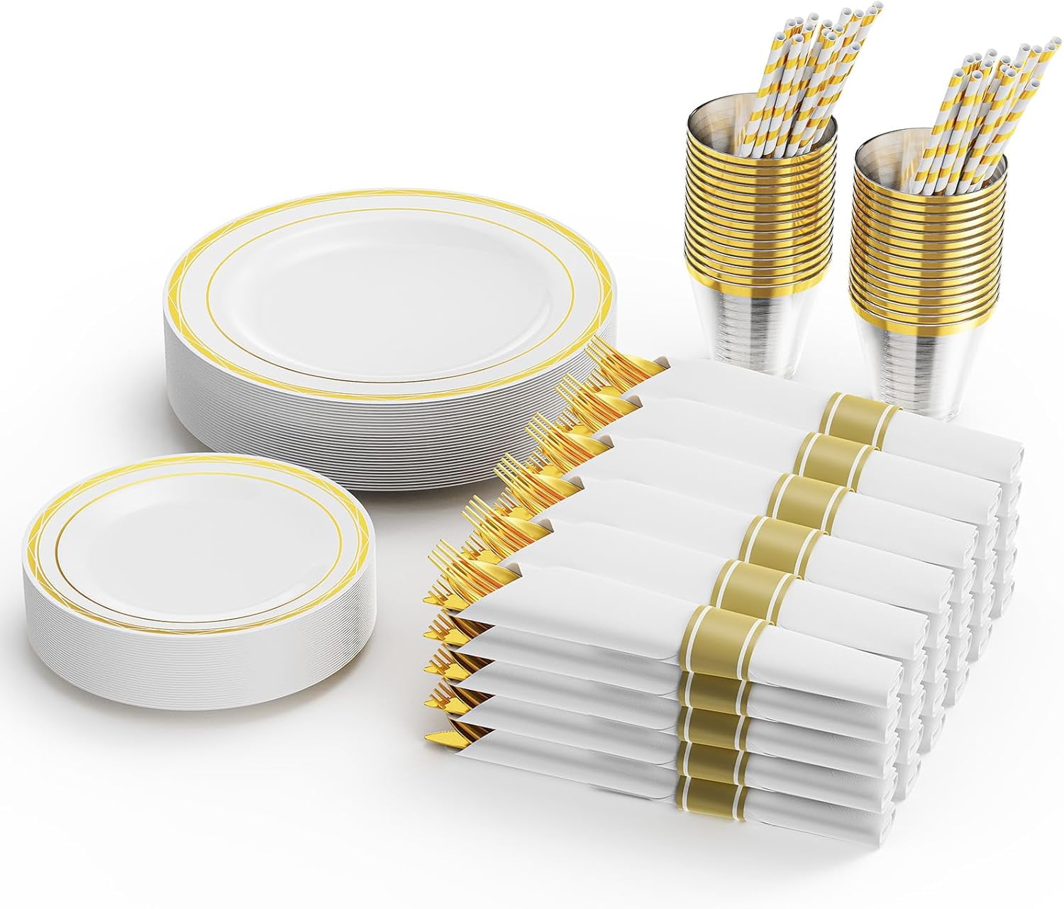 Ktaxon 240 Piece Gold Plastic Dinnerware Set for 30 Guests, Elegant ...