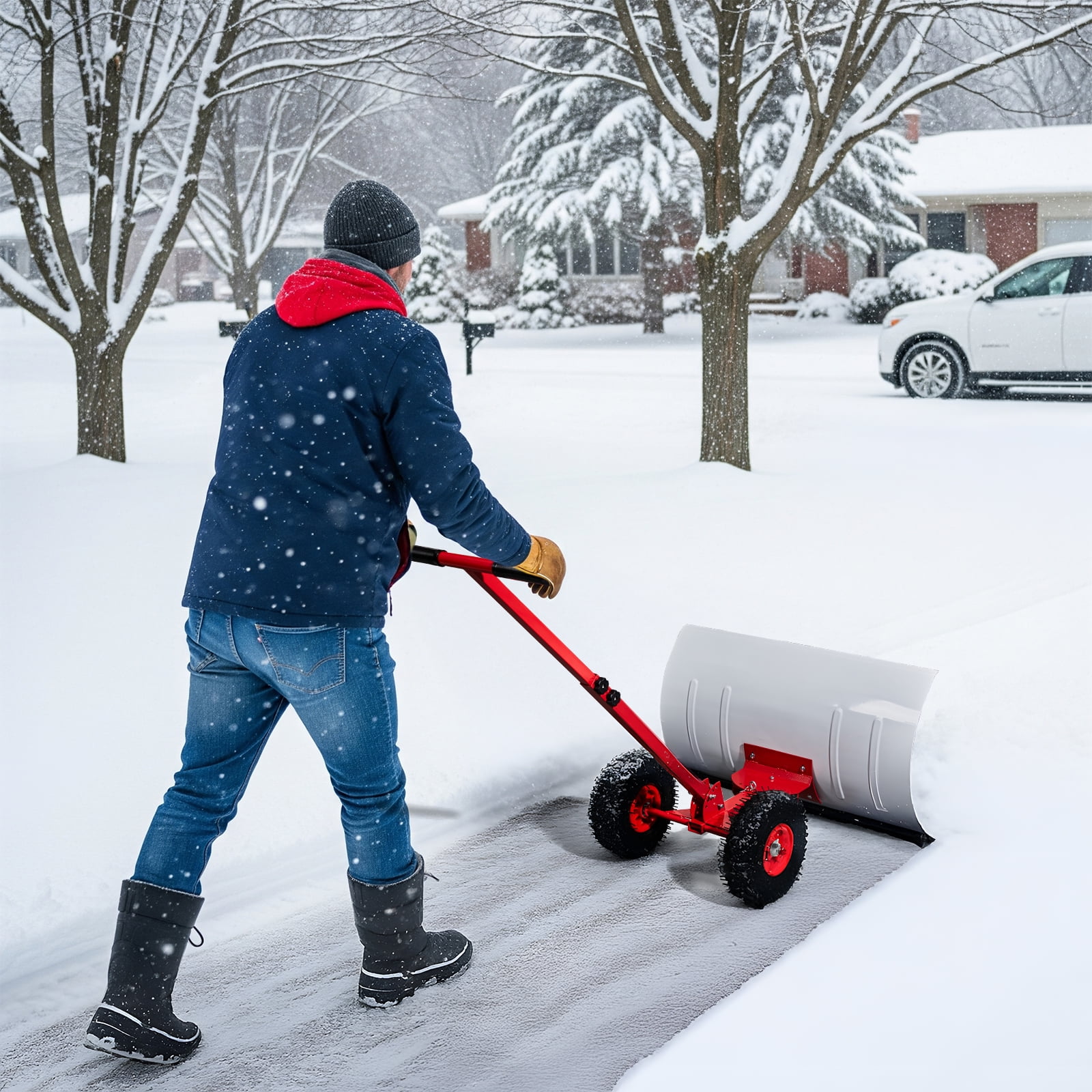 Ktaxon 29x18in Adjustable T-Handle Snow Plow, Manual Push Snow Shovel w ...